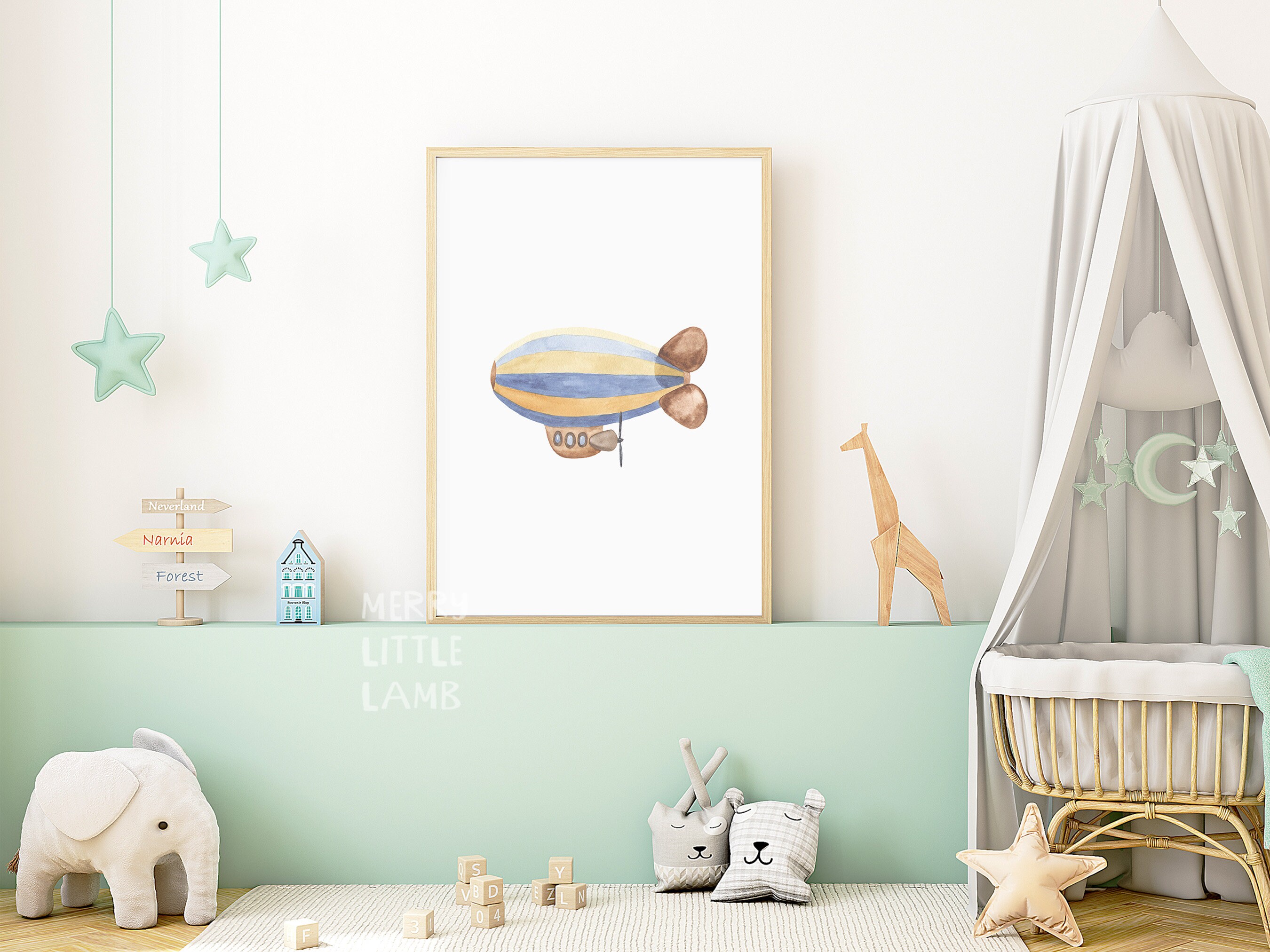Yellow Watercolor Blimp Printable Wall Art Neutral Nursery - Etsy