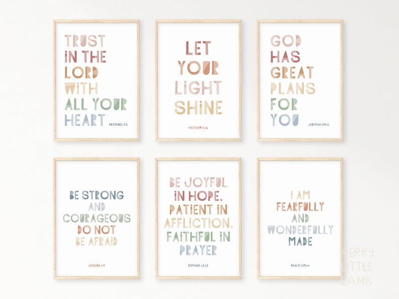 Kids Bible Verse Poster Bundle 1, Scripture Boho Wall Art, Church ...