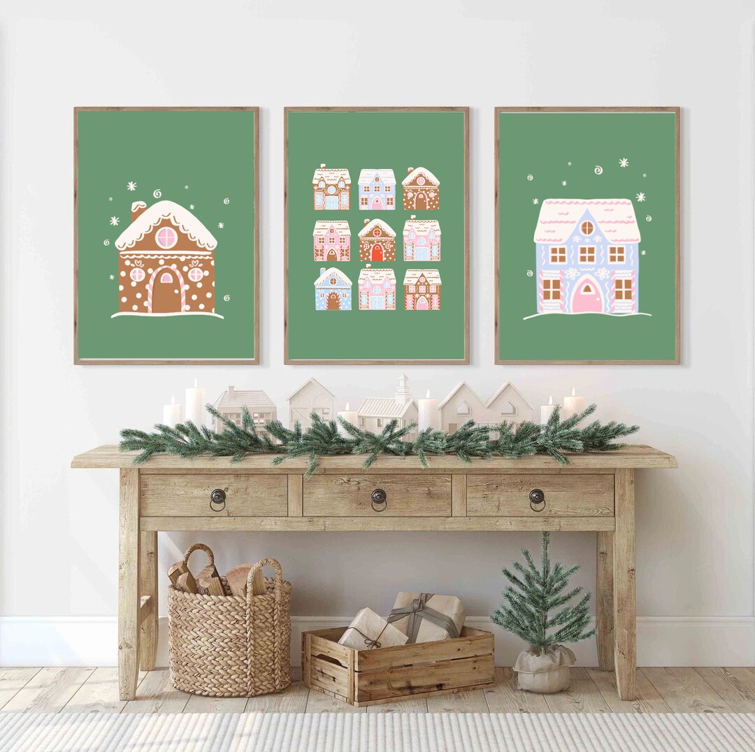 Pastel Christmas Gingerbread House Digital Print Set of 3 Pink - Etsy