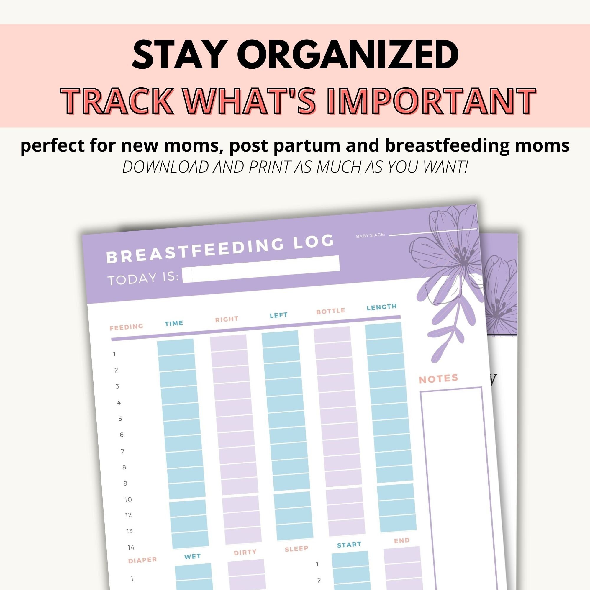 Breastfeeding Baby Tracking Log Printable, Printable Baby Feeding Log ...