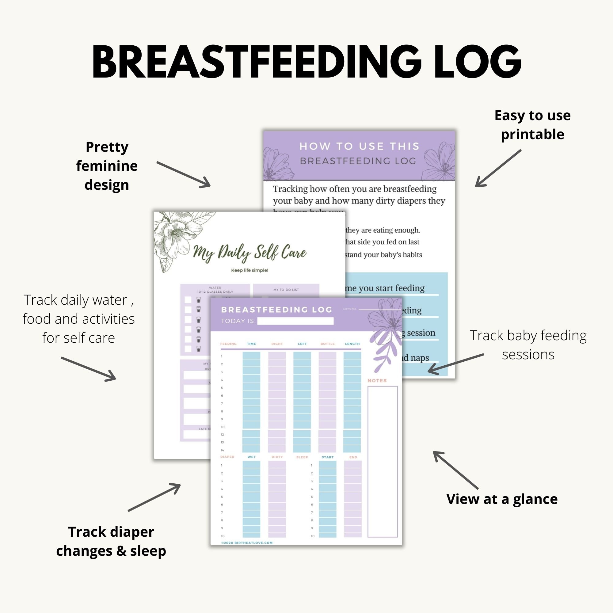 Breastfeeding Baby Tracking Log Printable, Printable Baby Feeding Log ...