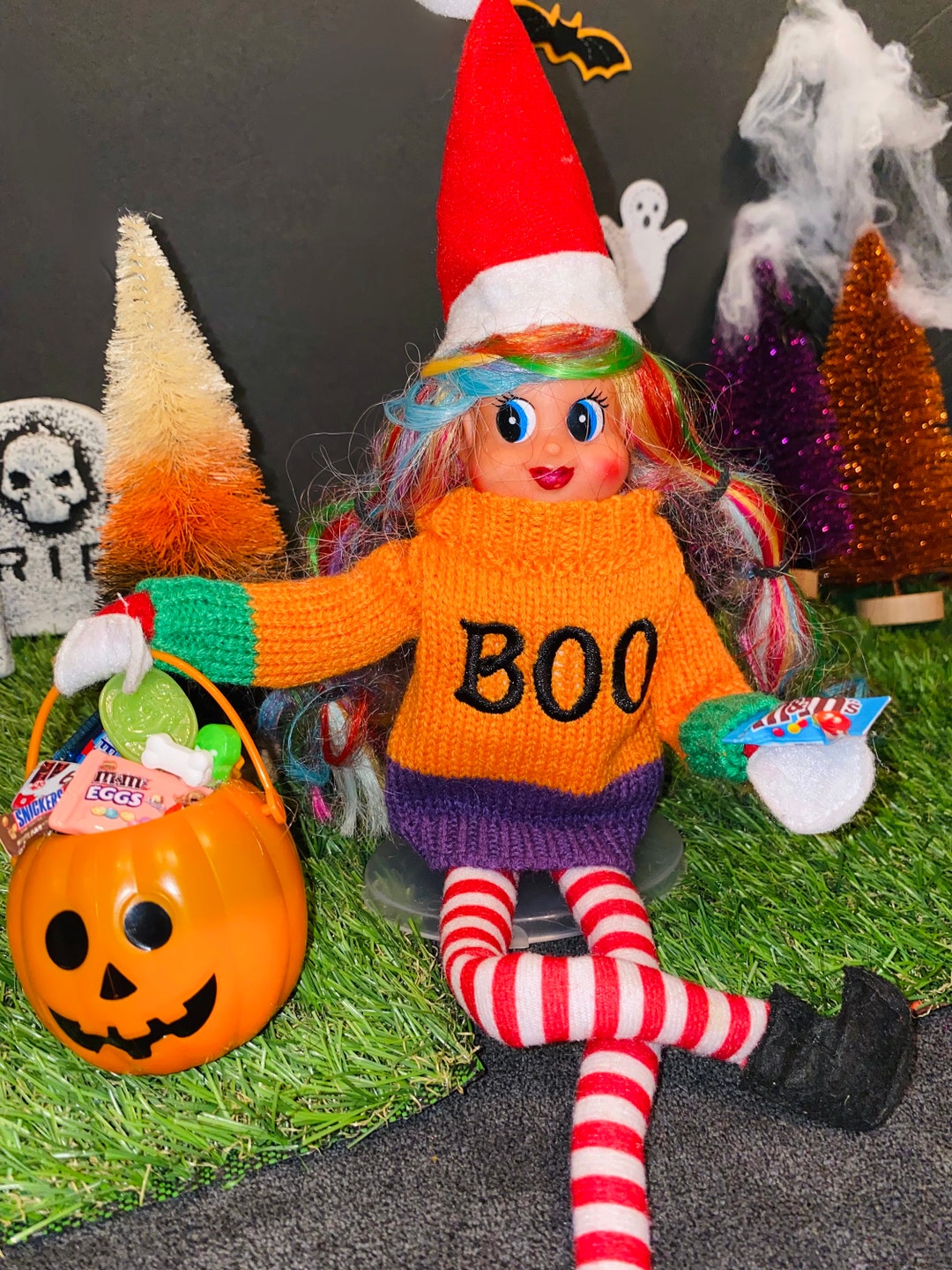 Elf Halloween Sweater| Elf Pumpkin Sweater | Doll Halloween Sweater ...