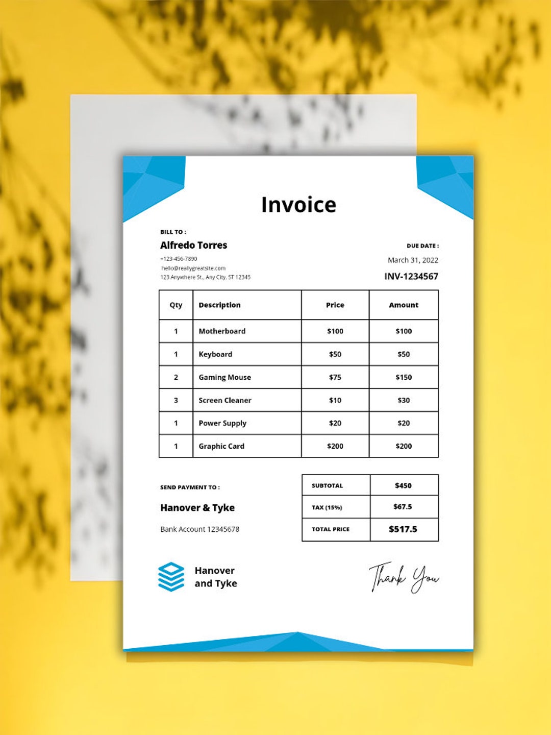 Printable Invoice Template, Invoice Tracker,order Tracker, Sales ...
