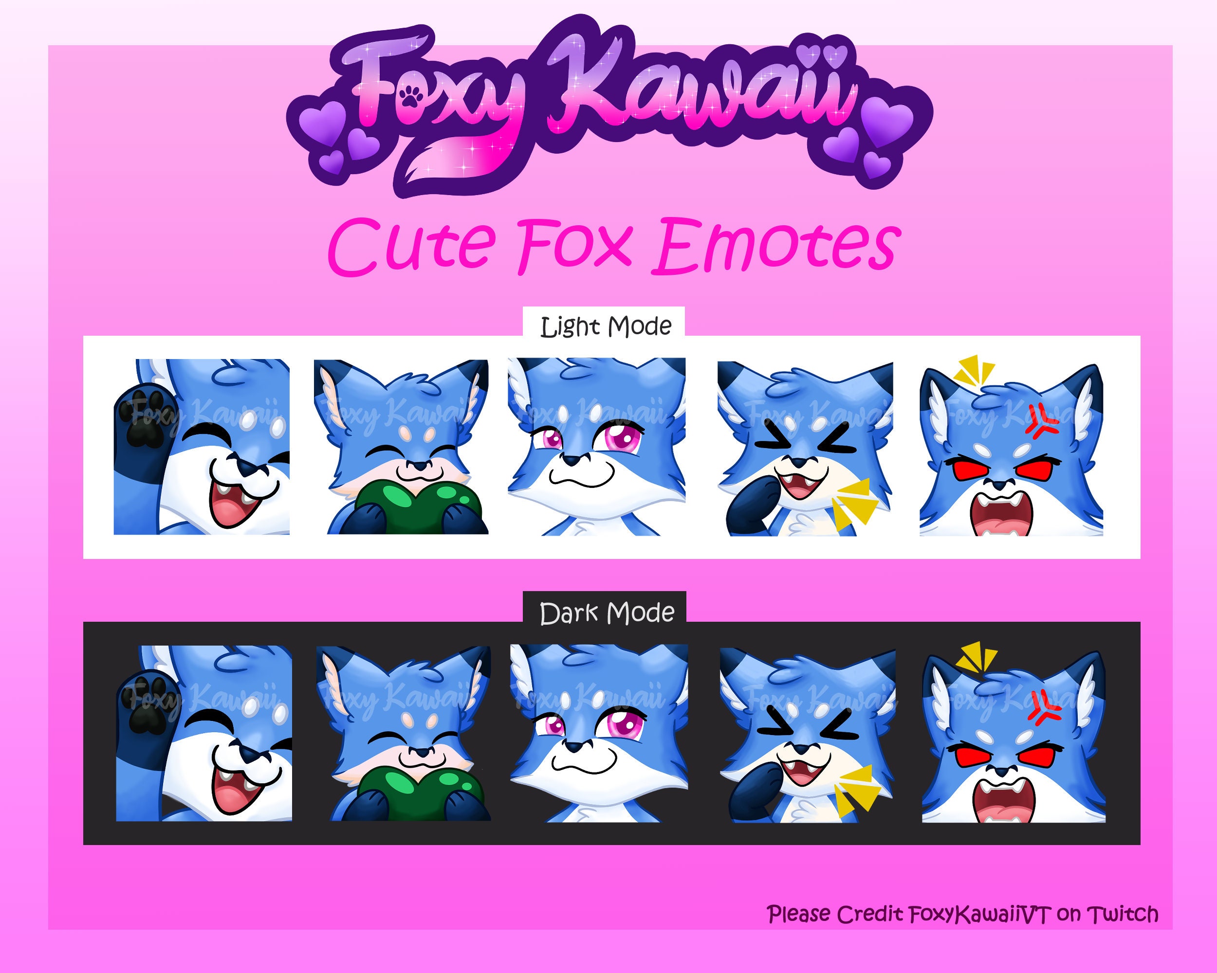 Blue Fox Emote Set - Cute Emotes for Twitch/youtube - Subscriber Emotes ...