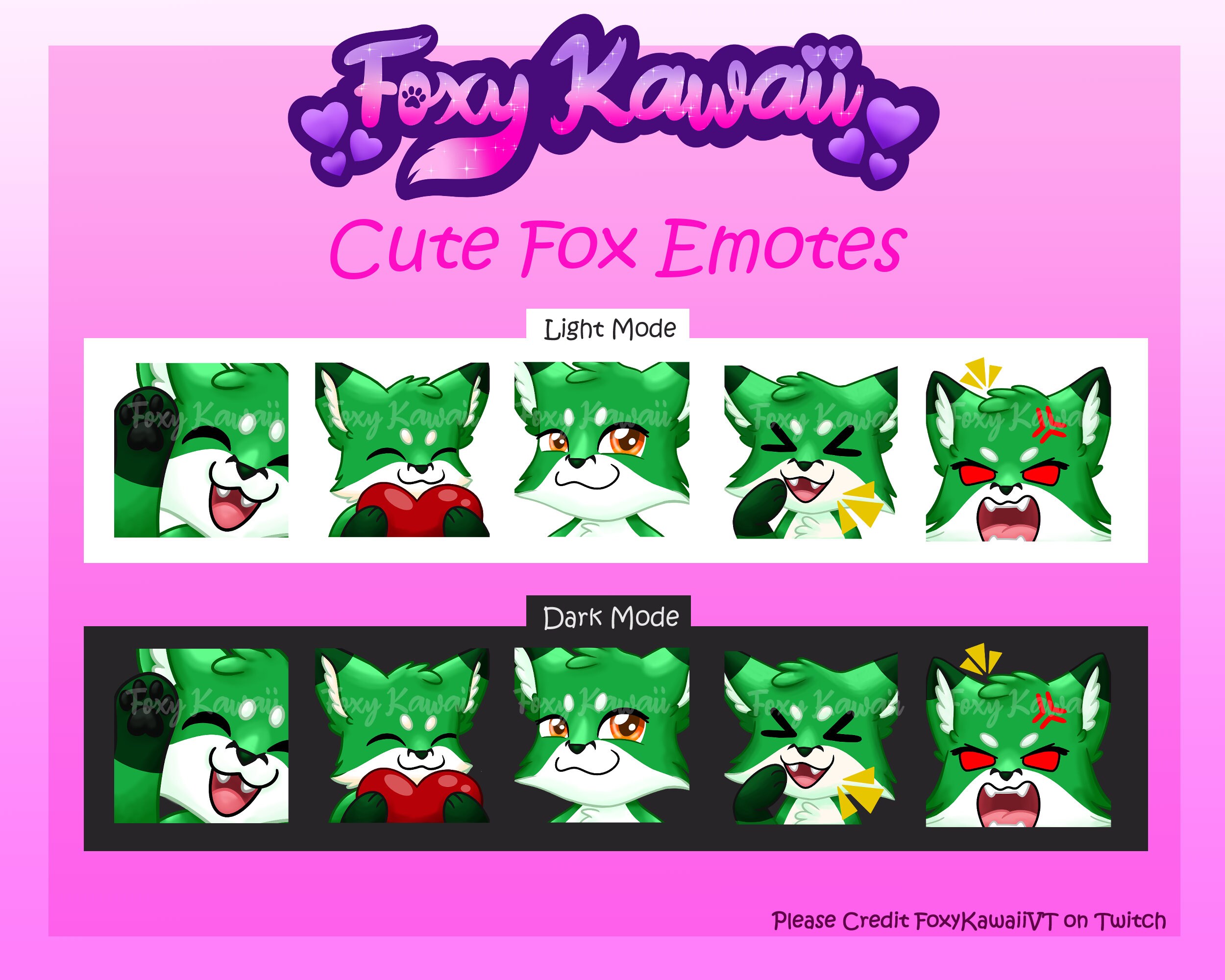 Green Fox Emote Set - Cute Emotes for Twitch/youtube - Subscriber ...