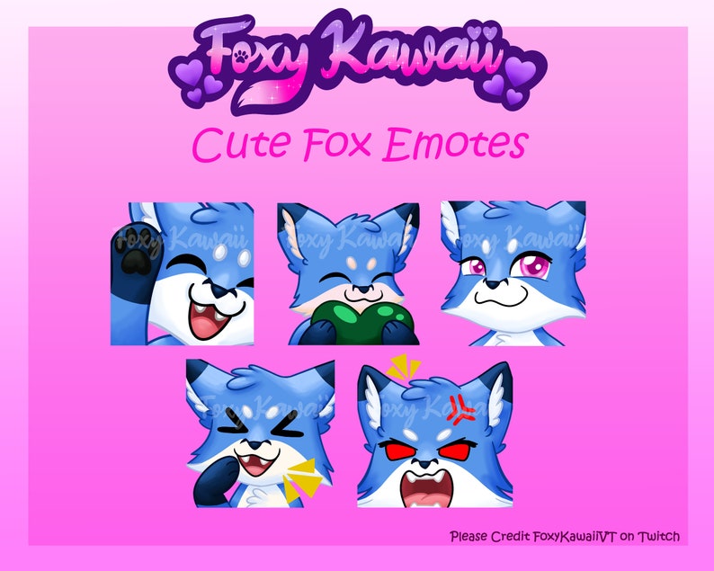Blue Fox Emote Set - Cute Emotes for Twitch/youtube - Subscriber Emotes ...