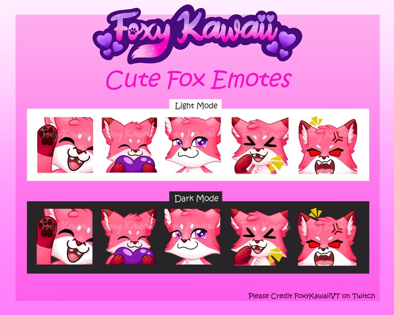 Pink Fox Emote Set - Cute Emotes for Twitch/youtube - Subscriber Emotes ...