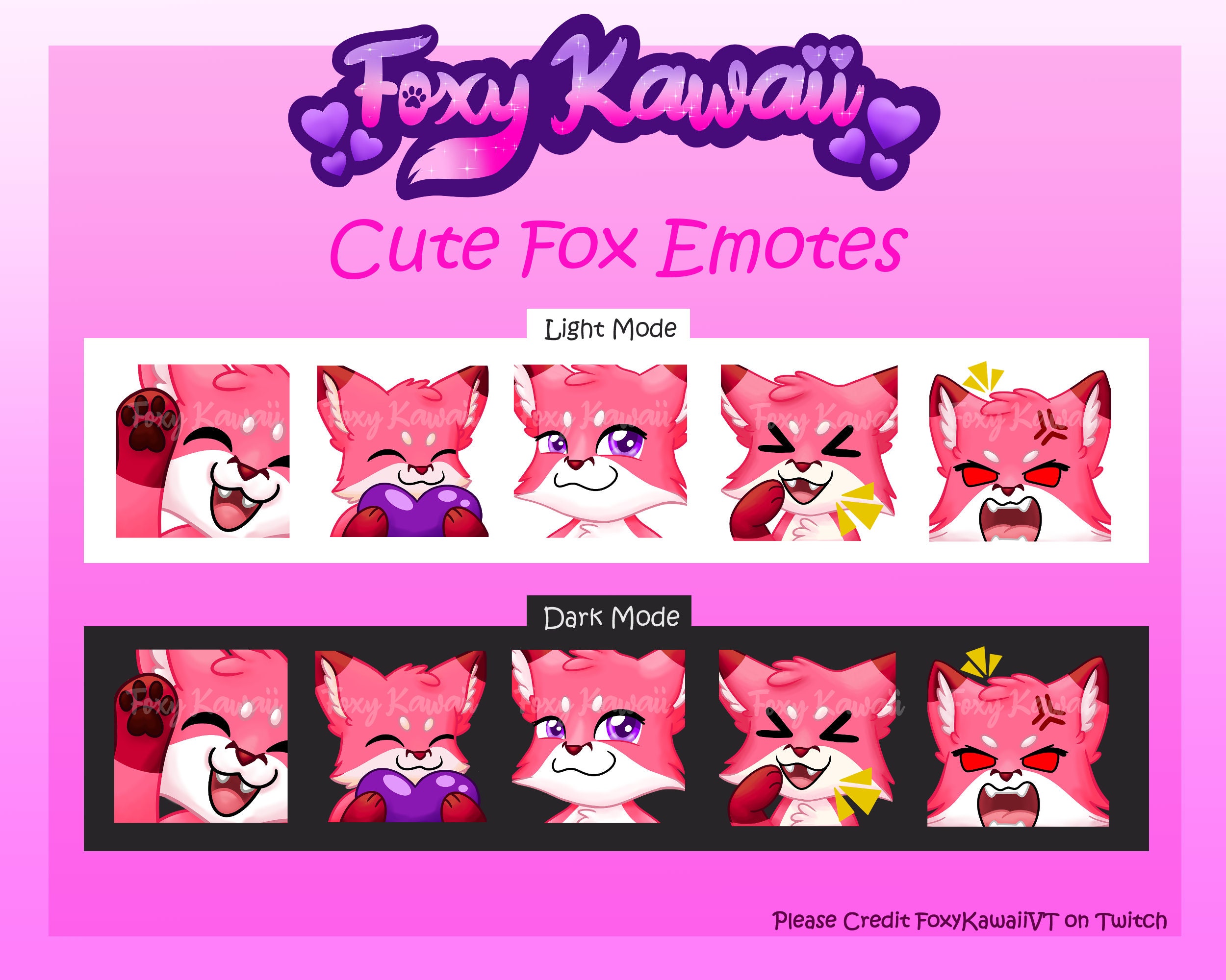 Pink Fox Emote Set - Cute Emotes for Twitch/youtube - Subscriber Emotes ...