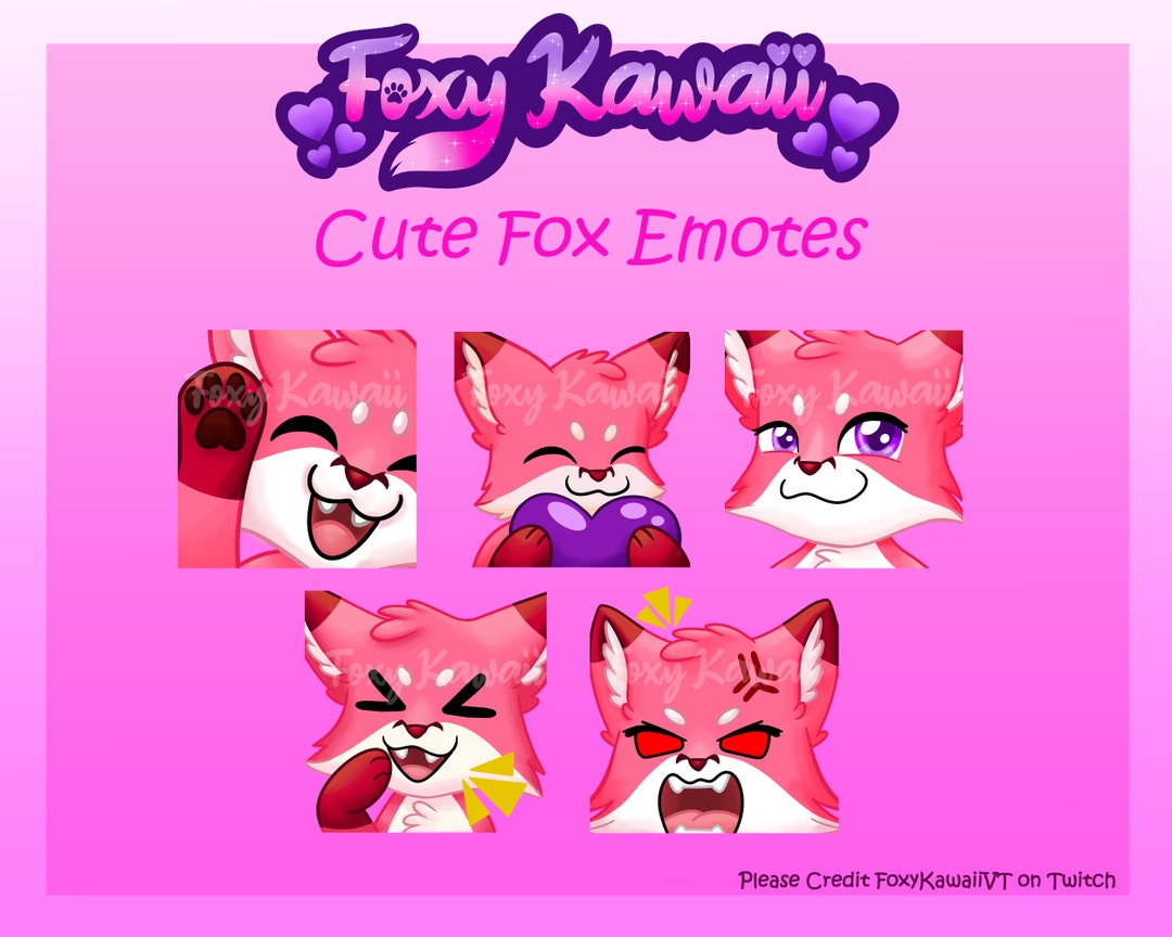 Pink Fox Emote Set - Cute Emotes for Twitch/youtube - Subscriber Emotes ...