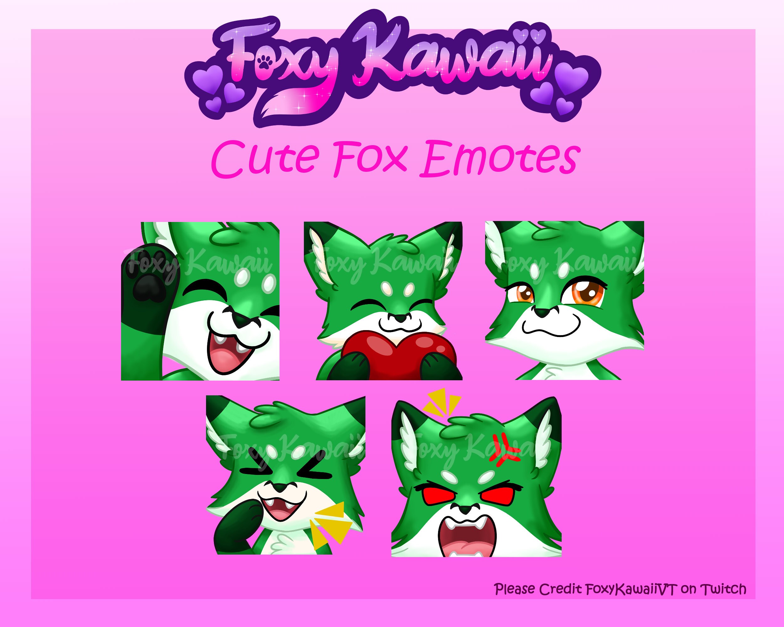 Green Fox Emote Set - Cute Emotes for Twitch/youtube - Subscriber ...