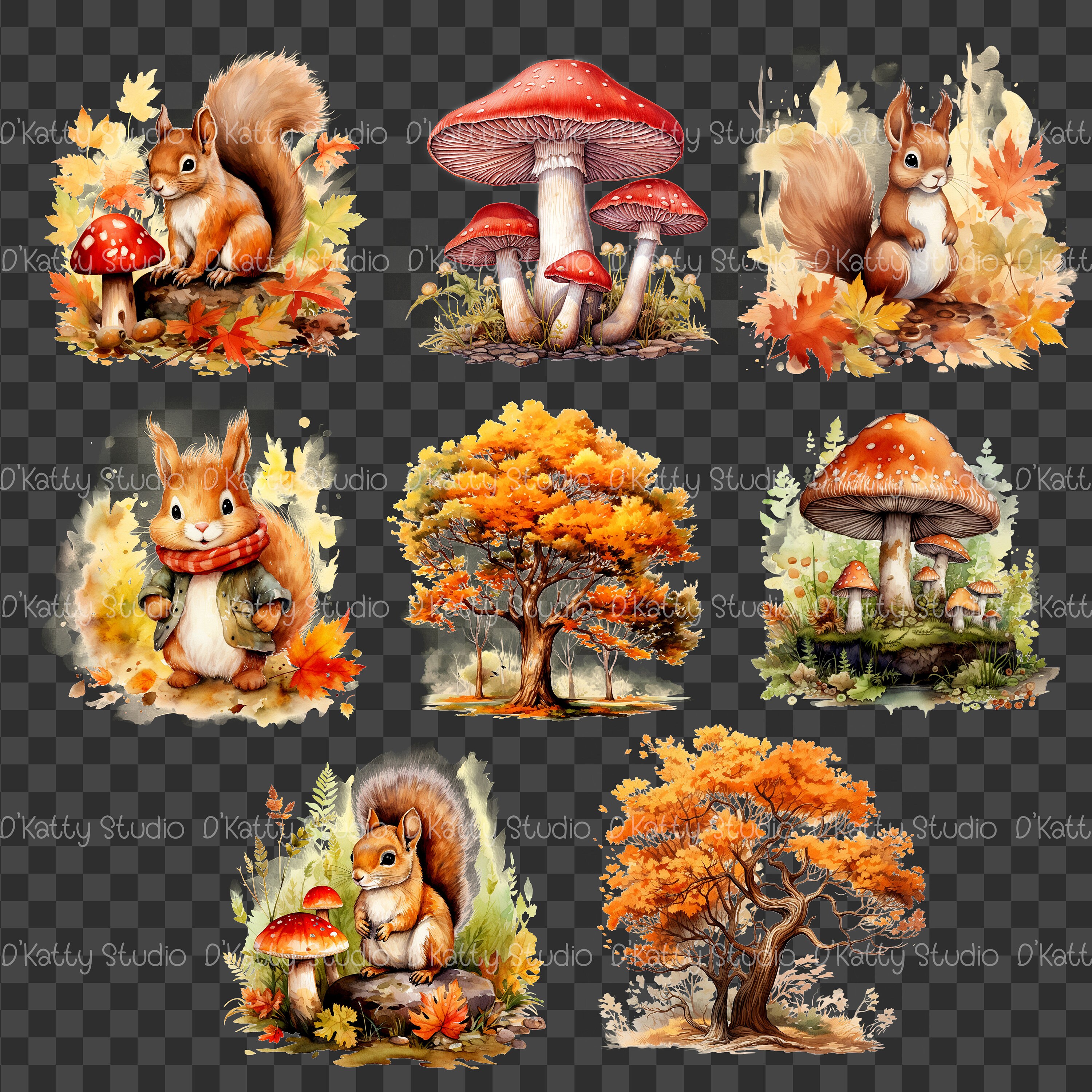 Watercolor Autumn Fall Clipart Transparent Background Fall Leaves ...