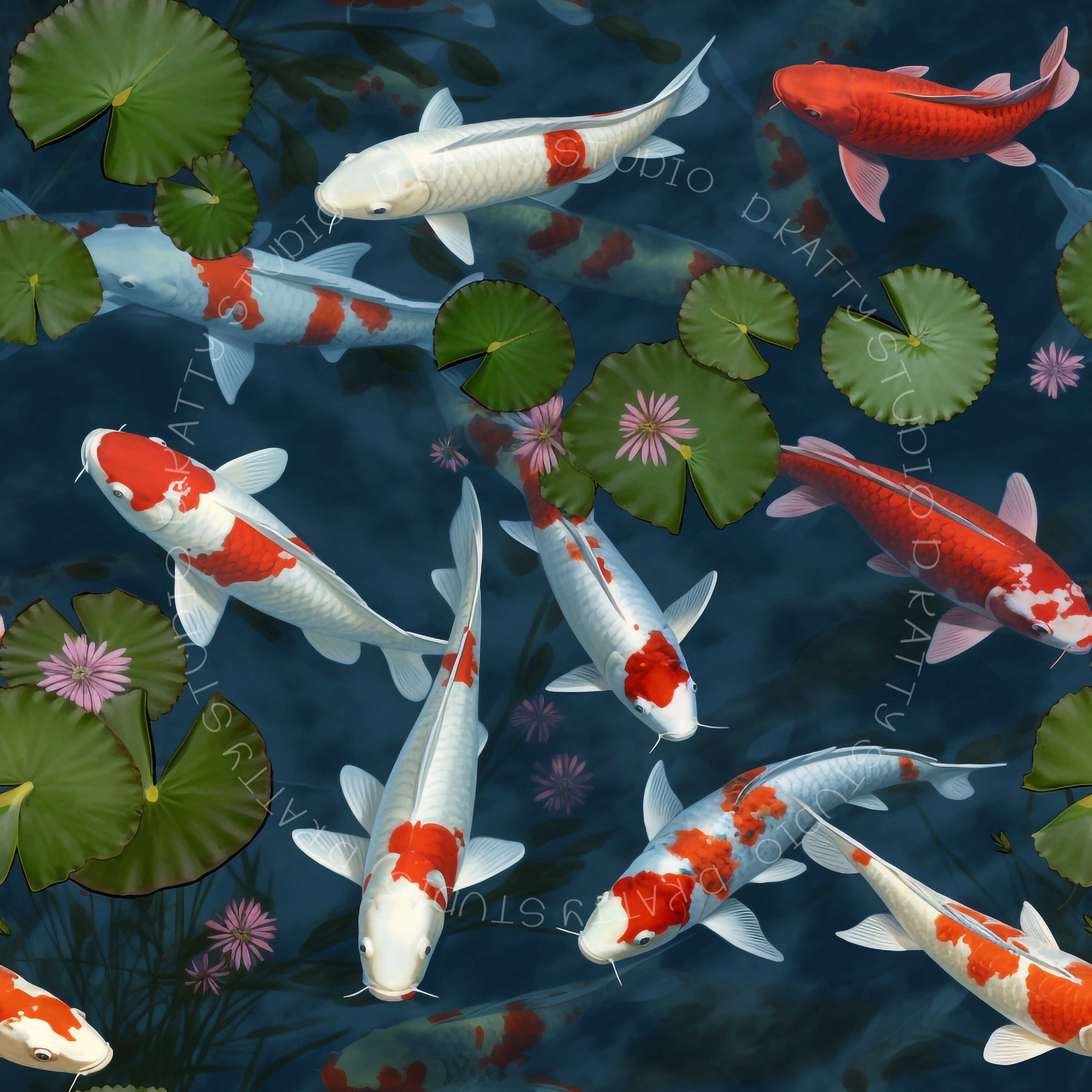 Koi Fish Digital Paper Fine Art Koi Fish Seamless Pattern Japanese Red ...