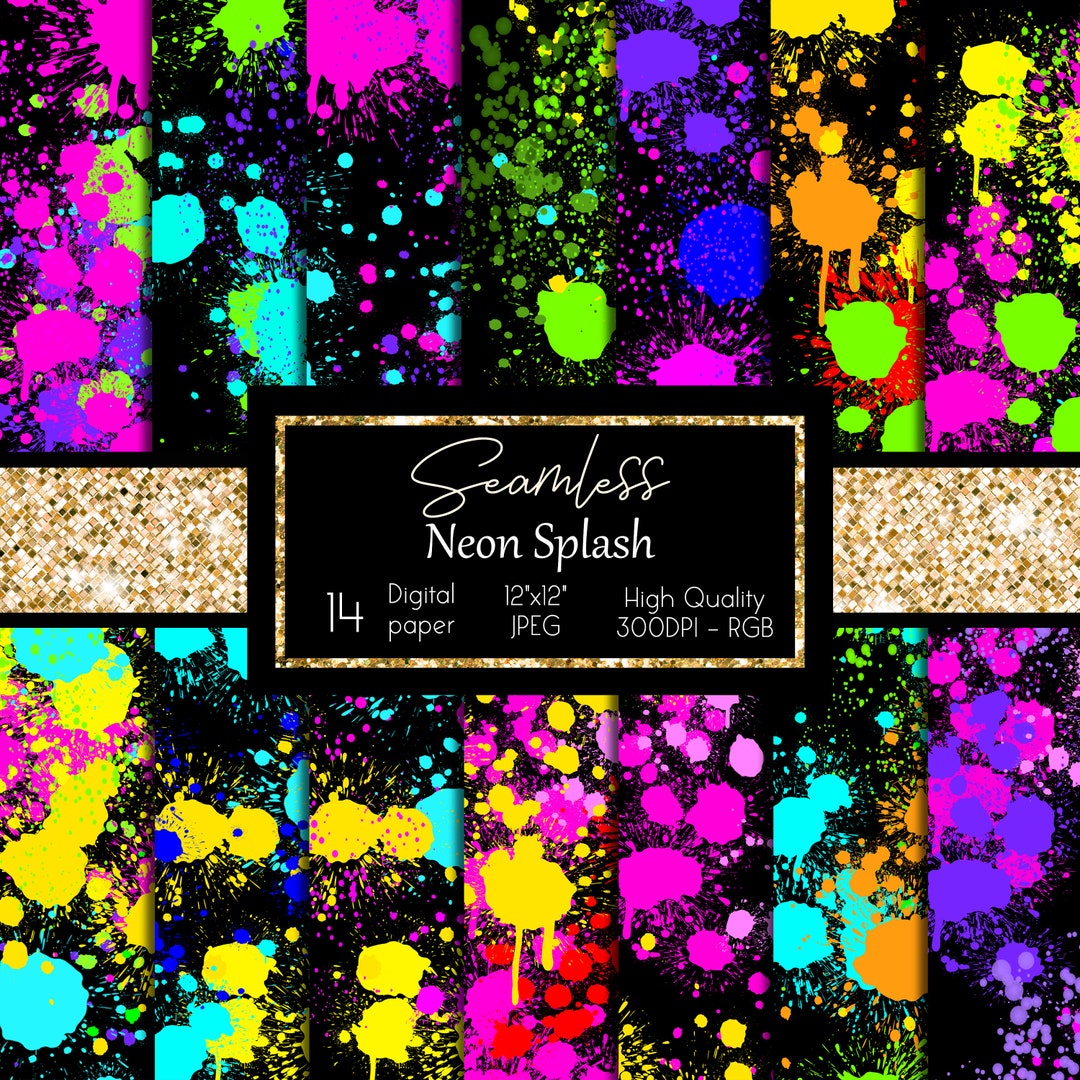 Neon Splash Seamless Colors Digital Paper Pack, Bright Colors Scrapbook ...