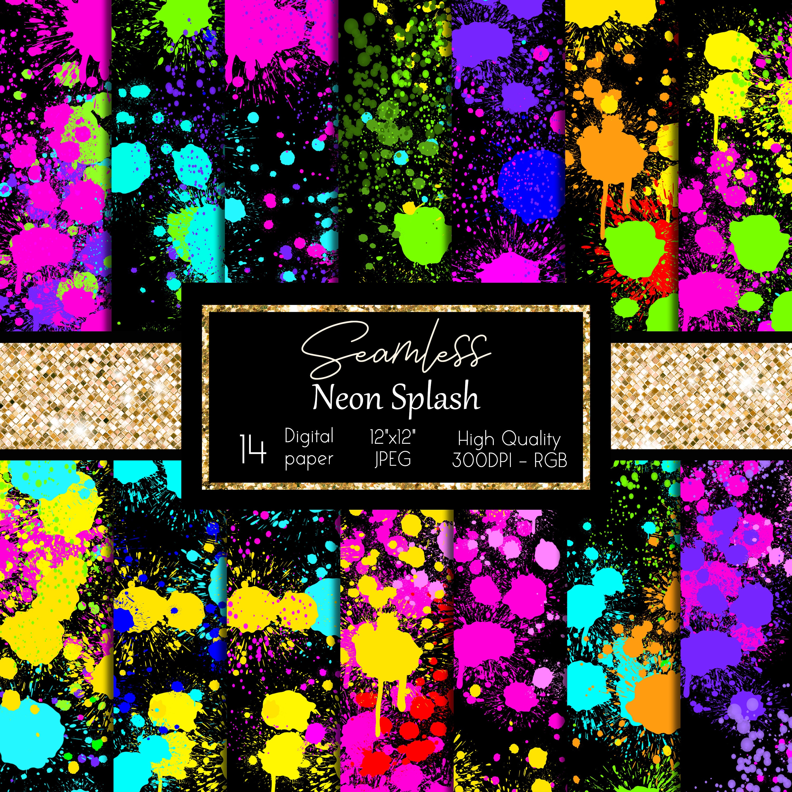 Neon Splash Seamless Colors Digital Paper Pack, Bright Colors Scrapbook ...