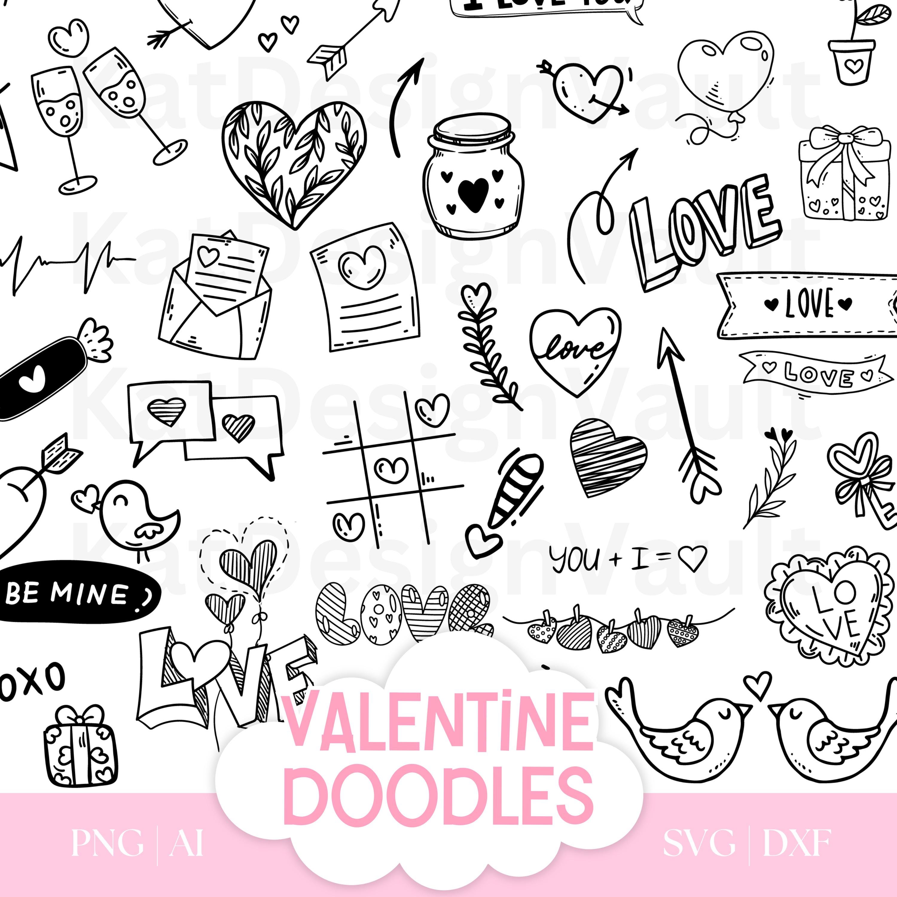 Valentine Doodles Svg Set, Hand Drawn Heart Svg, Love Svg, Doodle Heart ...