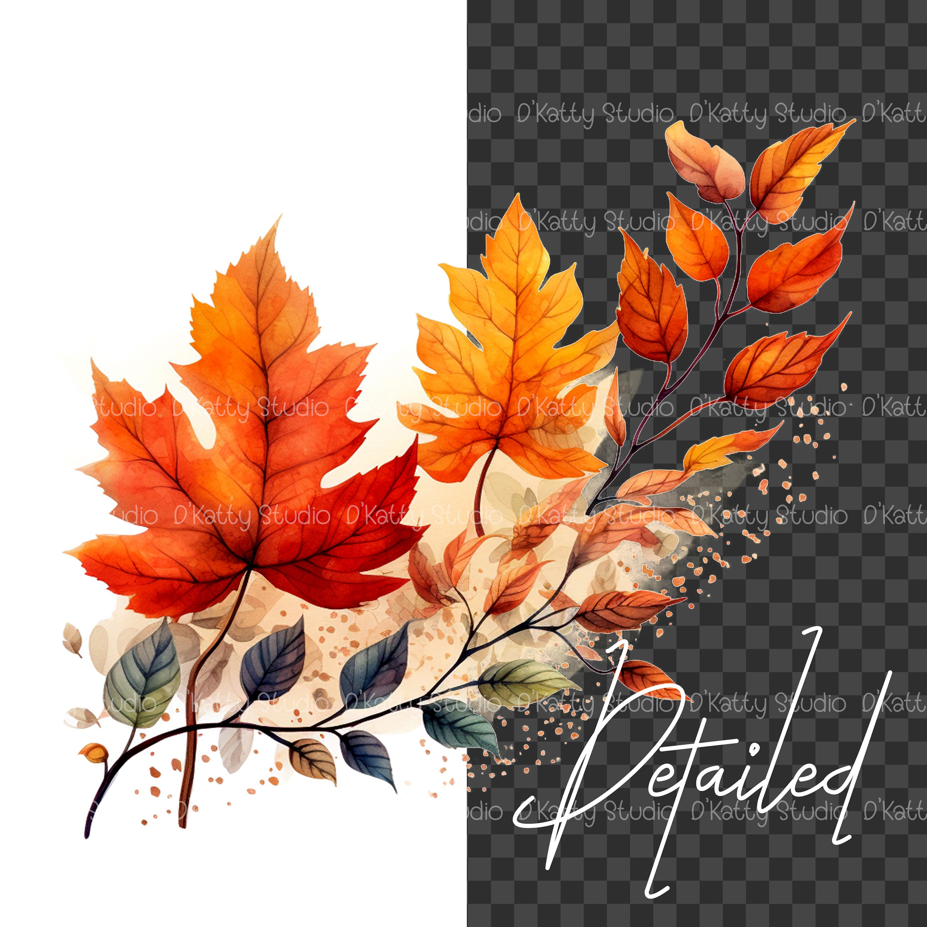 Watercolor Autumn Fall Clipart Transparent Background Fall Leaves ...