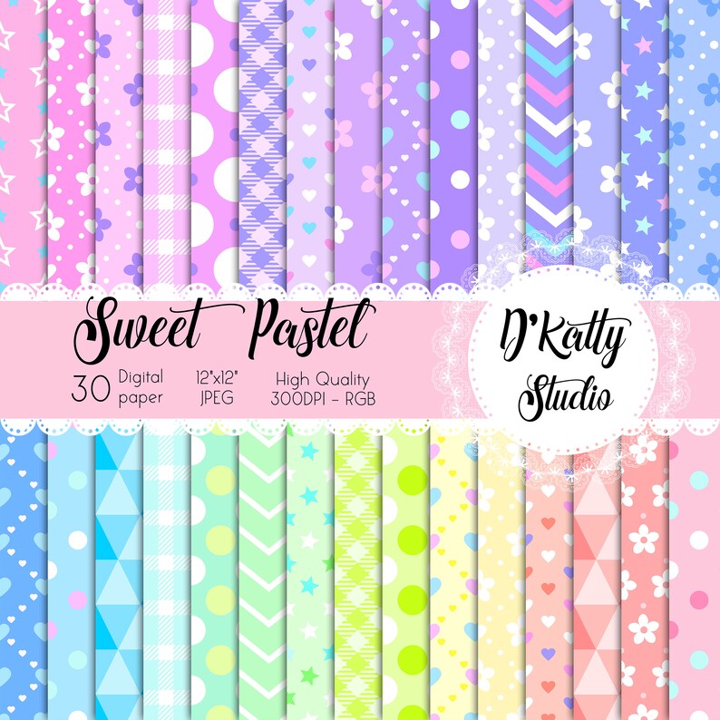 Pastel Colors Digital Paper Pack, 30 Cute Pastels for Baby Shower ...