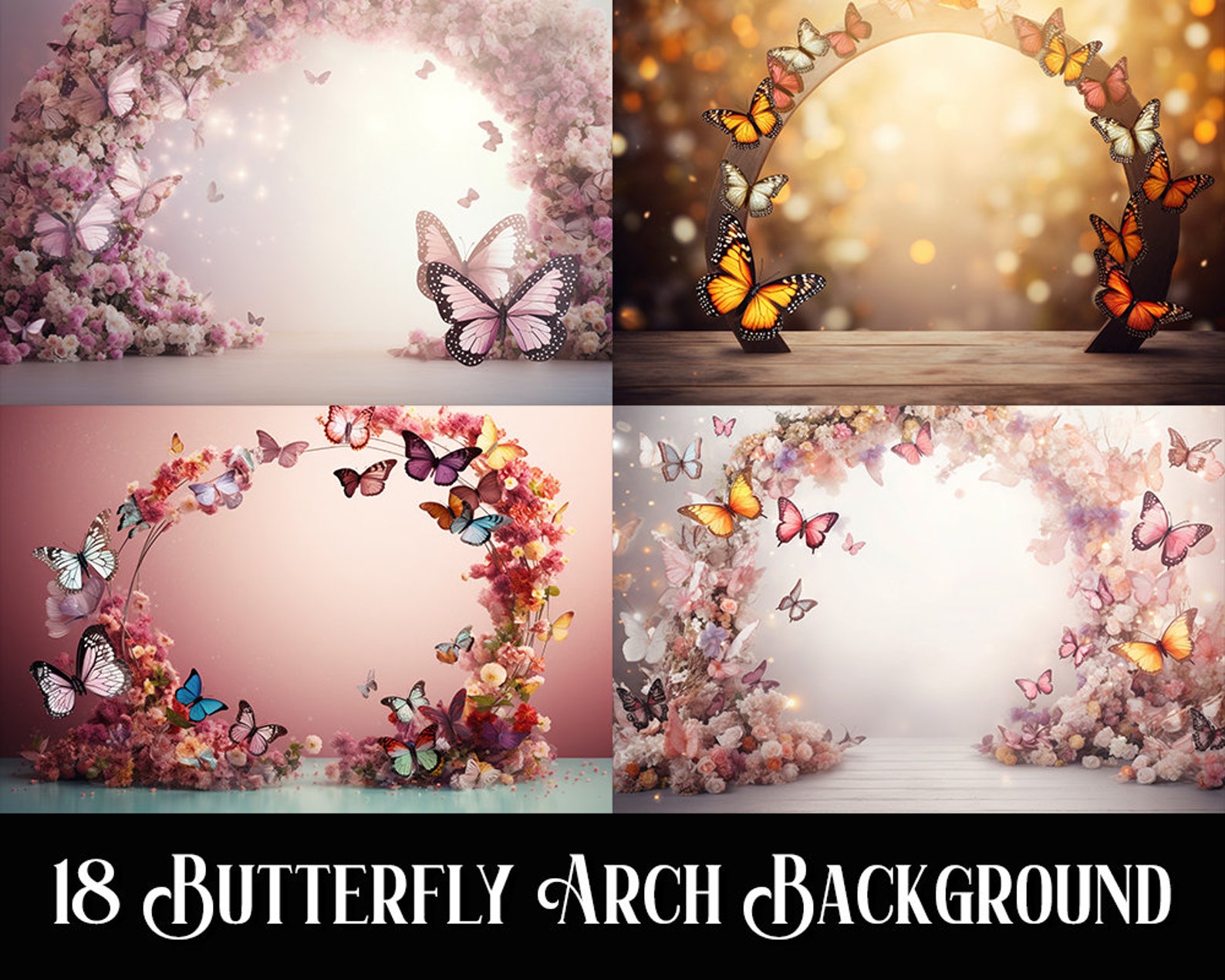 Butterflies Arch Set Model Backdrop Photography Baby Digital Backdrop ...