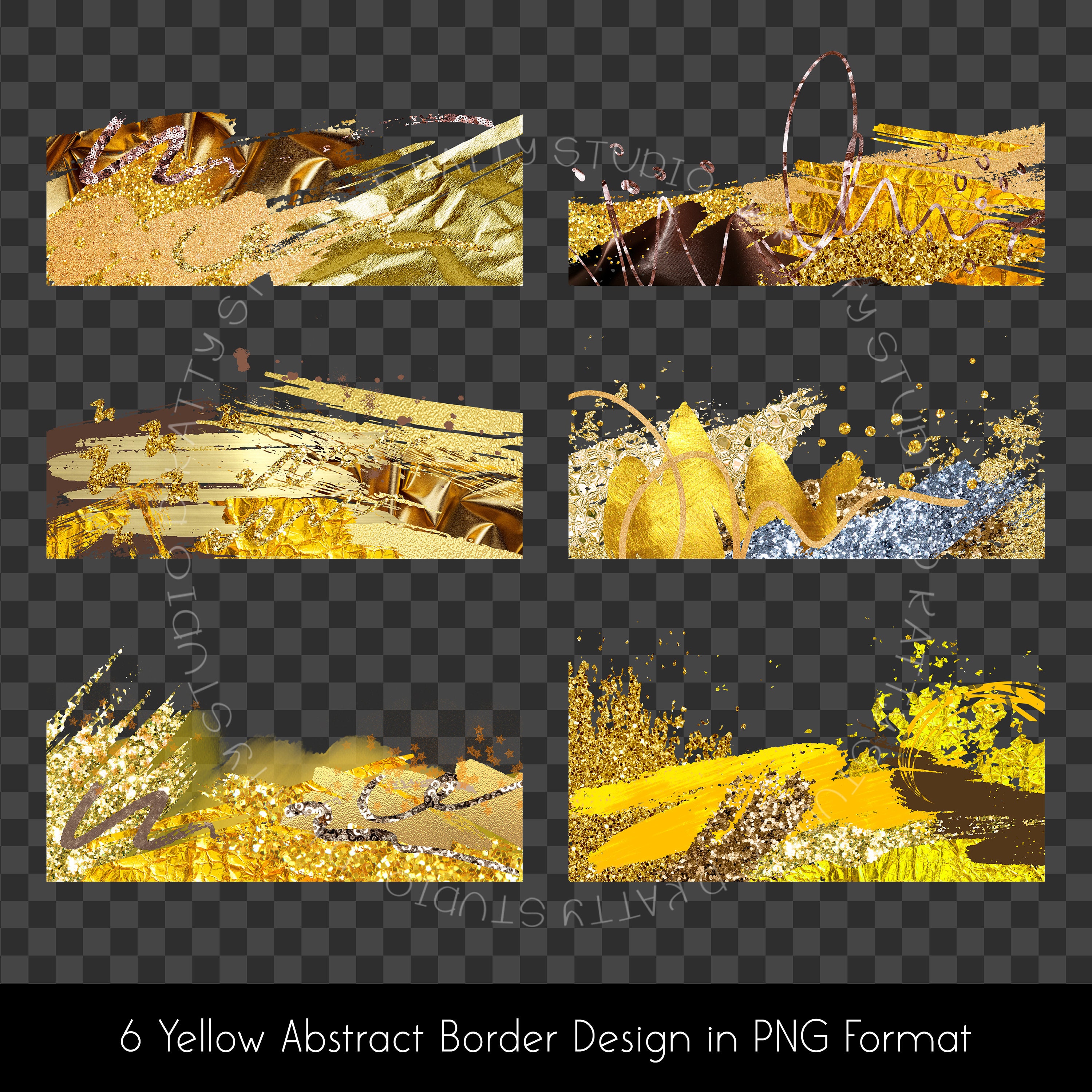 Yellow and Gold Abstract Border Clipart Glitter Border Clip Art Frame ...