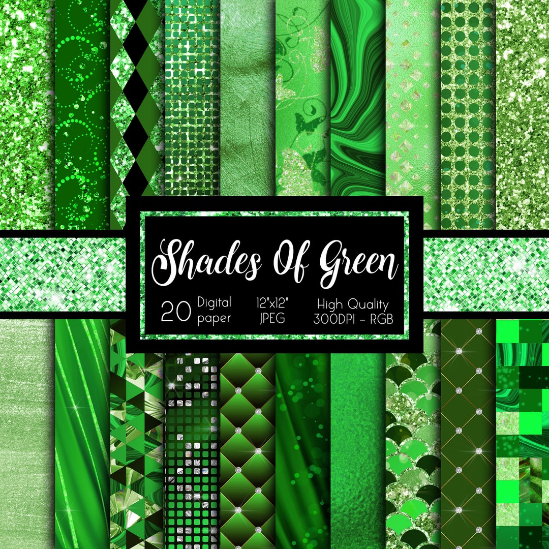 Shades of Green Luxury Digital Paper, Foil Sparkle Scrapbook Paper ...