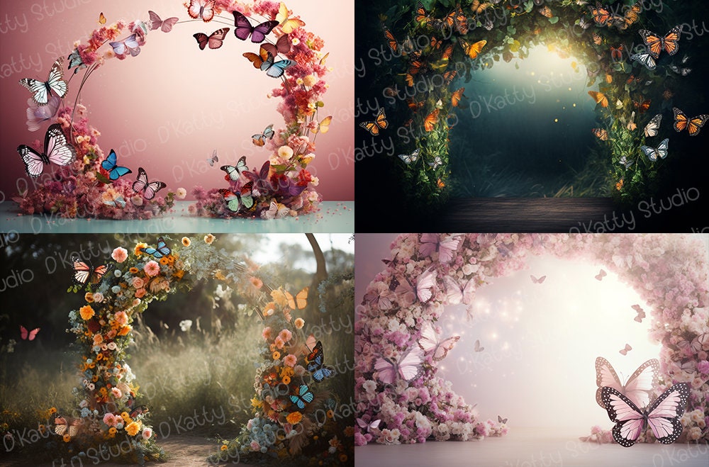 Butterflies Arch Set Model Backdrop Photography Baby Digital Backdrop ...