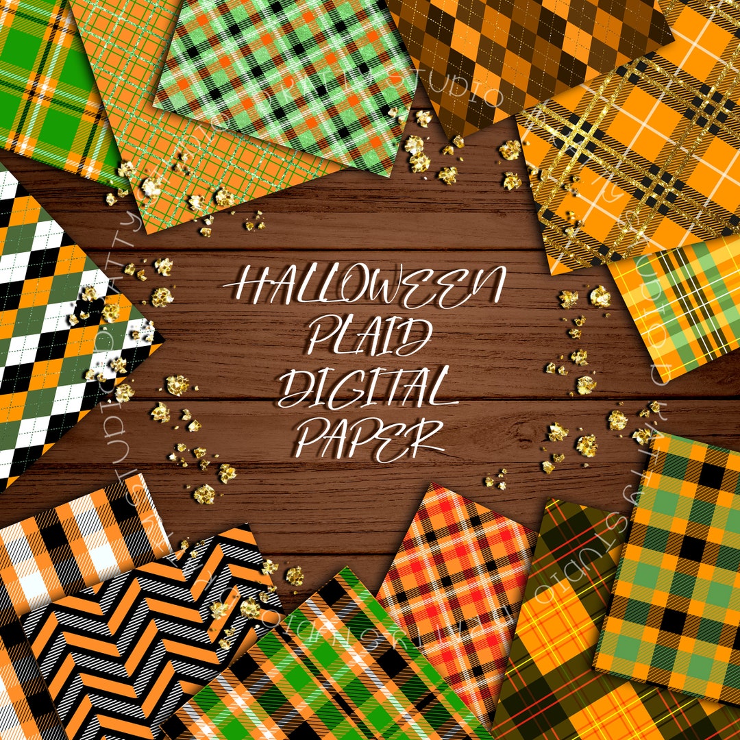 Halloween Plaid Digital Paper Fall Autumn Plaid Pattern Tartan ...