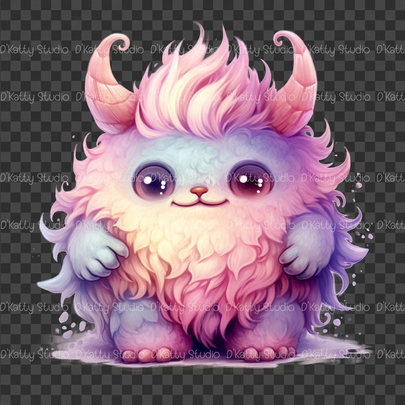 Fluffy Monster Clipart Transparent Background Watercolor Pastel Monster ...