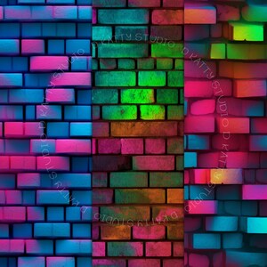 Neon Brick Wallpaper, Neon Bricks Backgrounds, Neon Digital Paper Pack ...