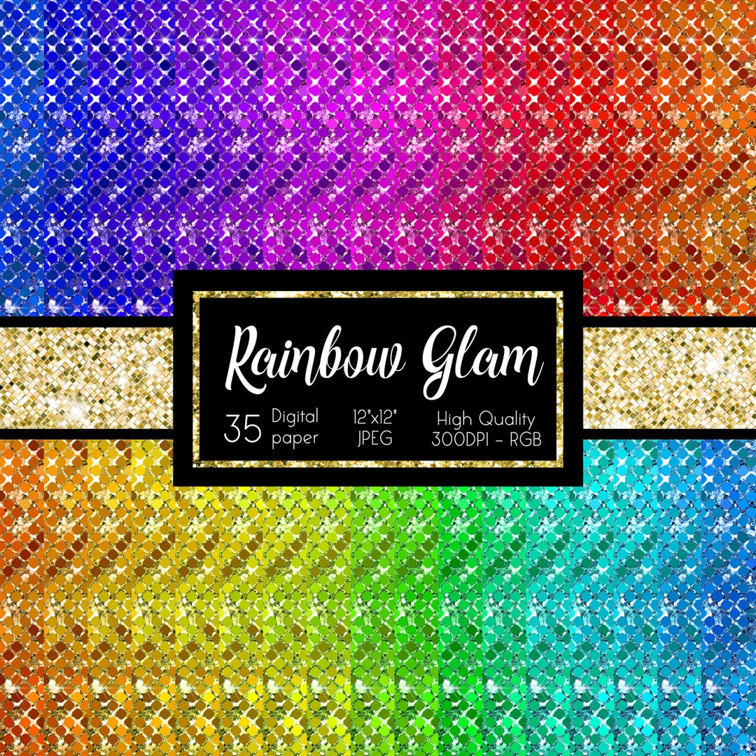 Luxury Rainbow Glam Digital Paper, Shiny Blink Textures, Glitter ...