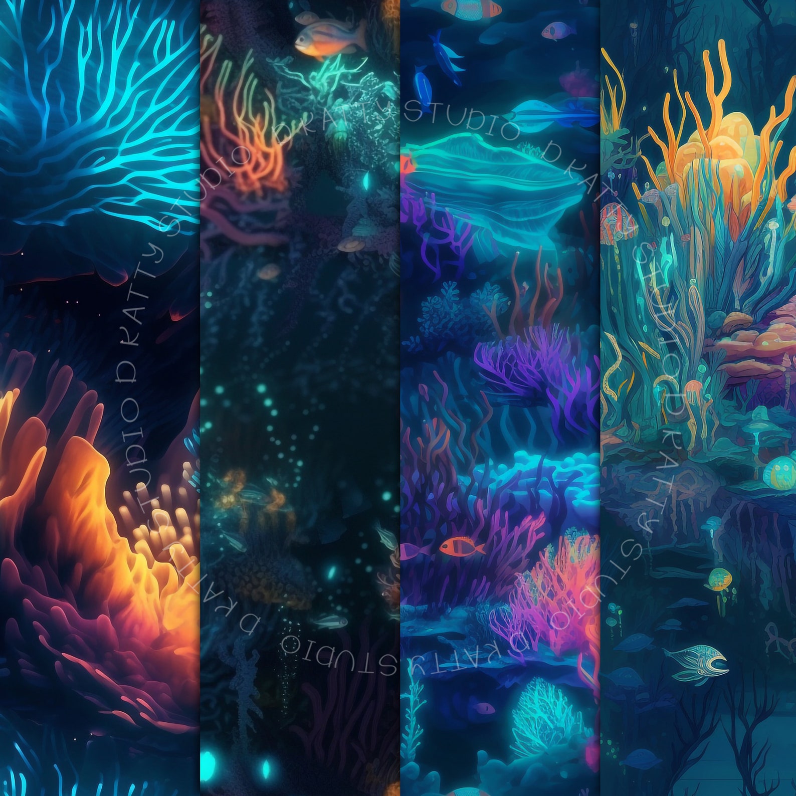 Under the Sea Digital Paper Fantasy Under World Background Paper Pack ...