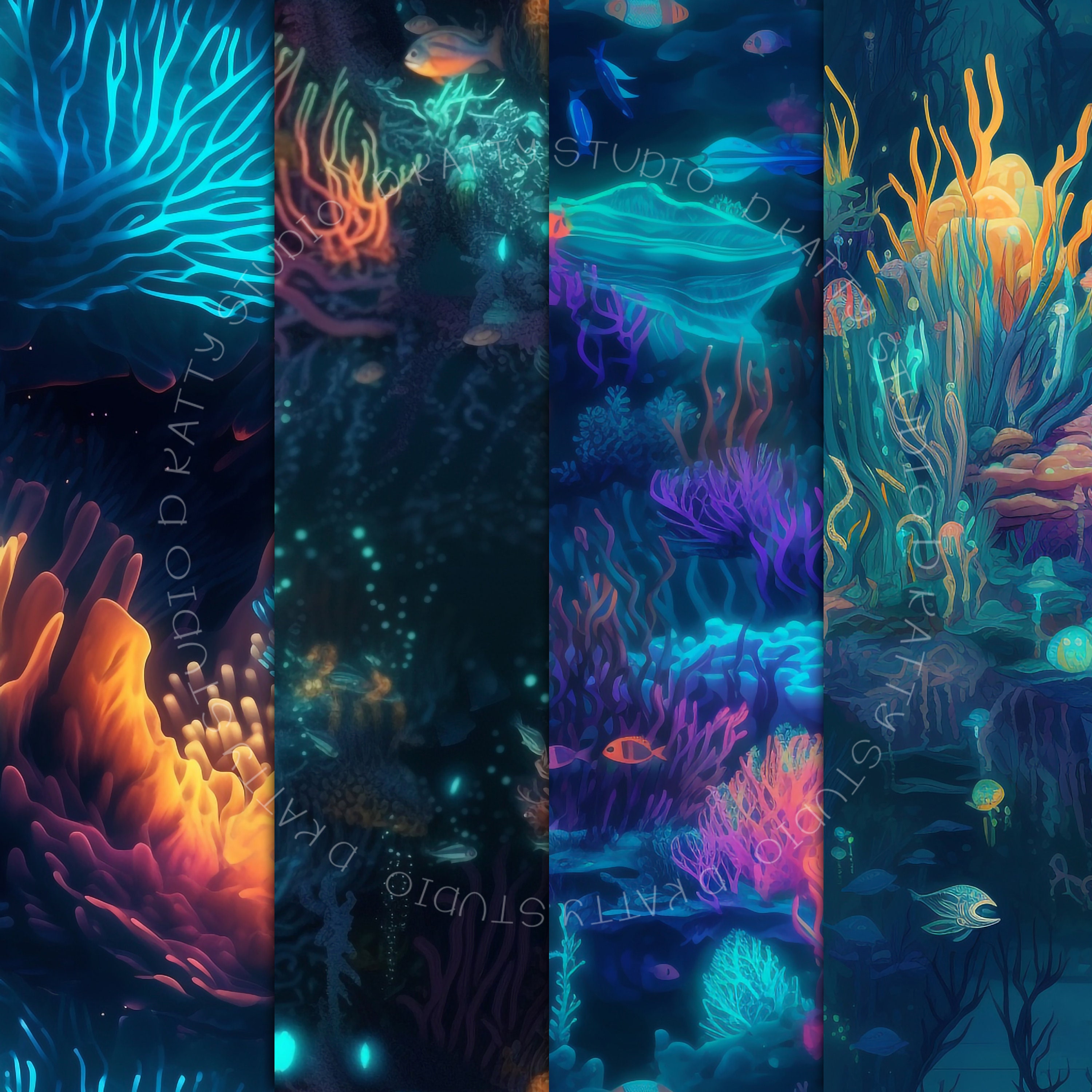 Under the Sea Digital Paper Fantasy Under World Background Paper Pack ...