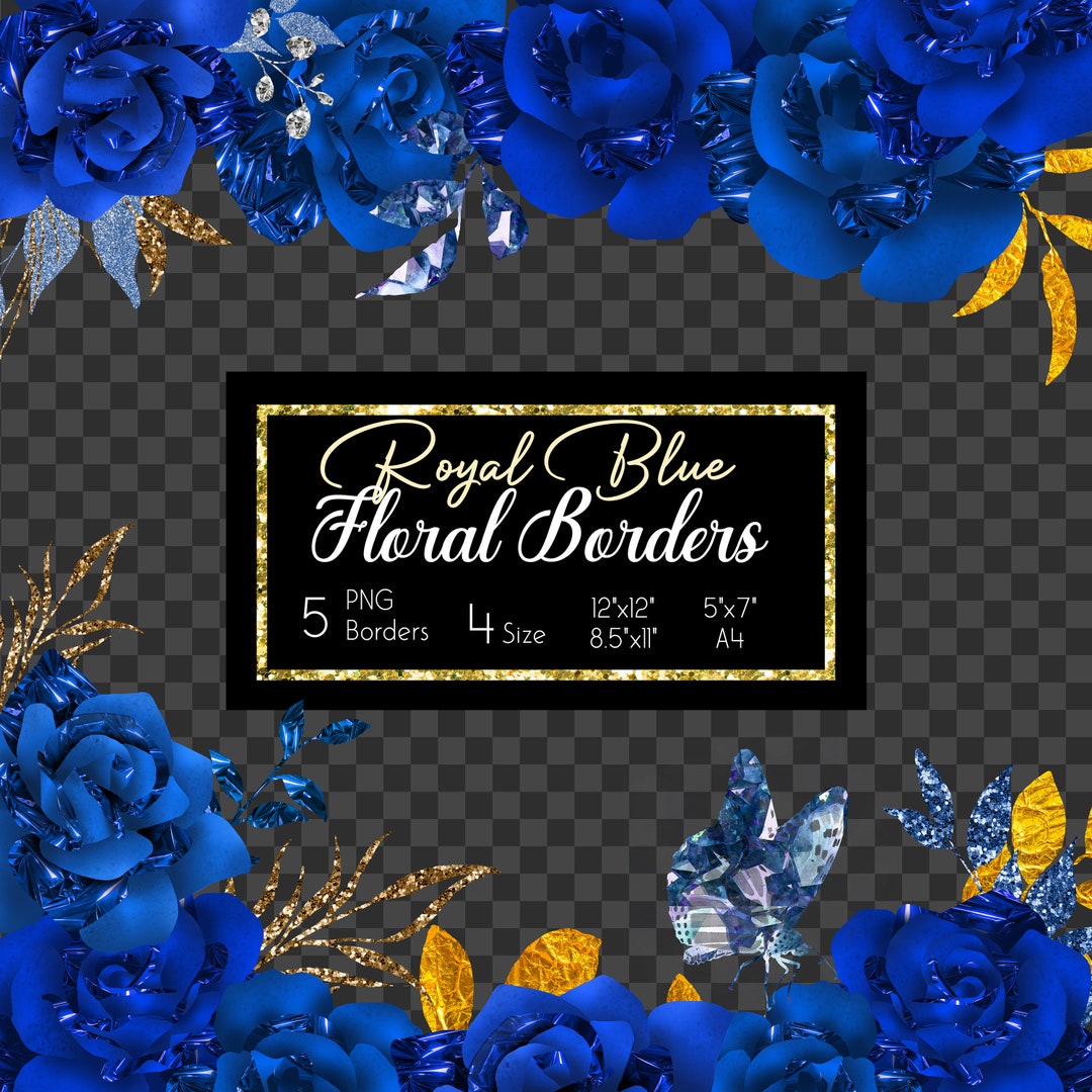 Royal Blue Floral Overlays for Invitations, Digital Floral Clipart PNG ...