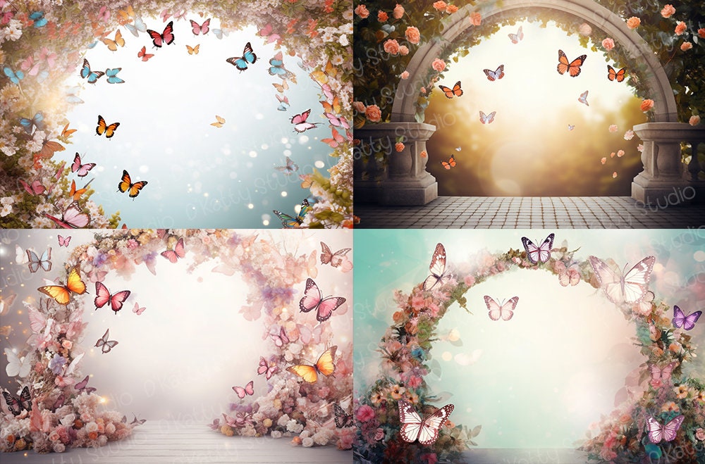 Butterflies Arch Set Model Backdrop Photography Baby Digital Backdrop ...