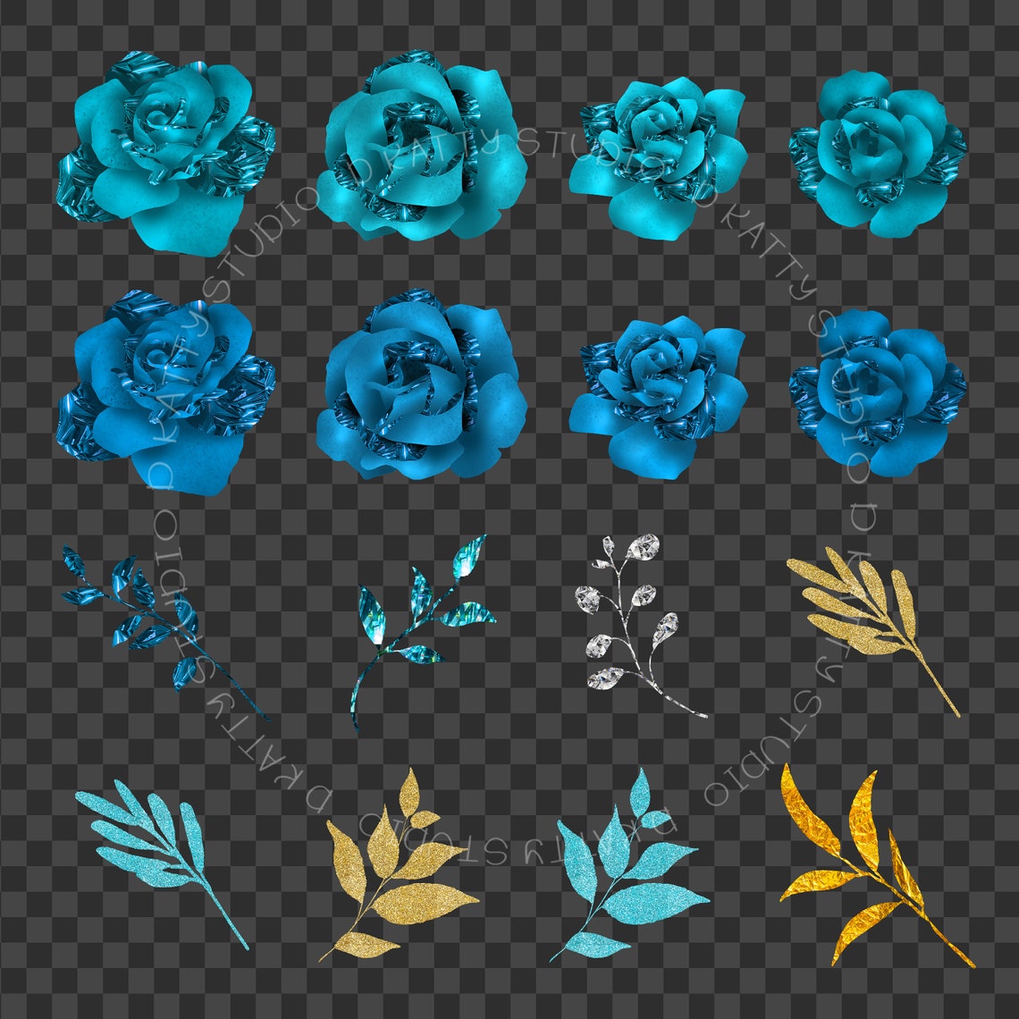 Floral Overlays for Invitations, Turquoise Blue Rose Wedding Frames, Border Clip Art Overlays ...