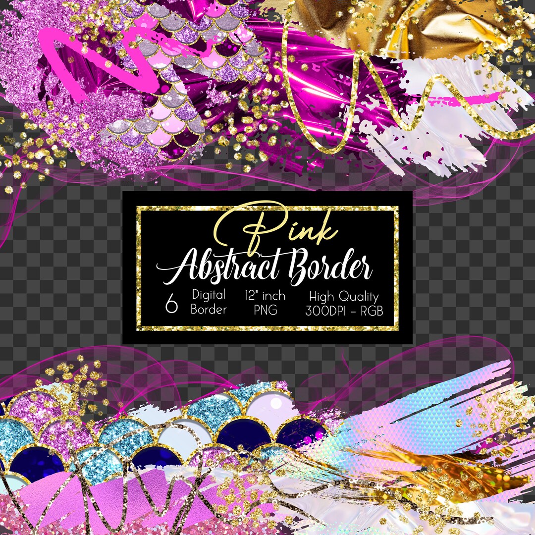 Pink and Gold Abstract Border Clipart Glitter Texture Border Clip Art Frame Digital Glitter ...