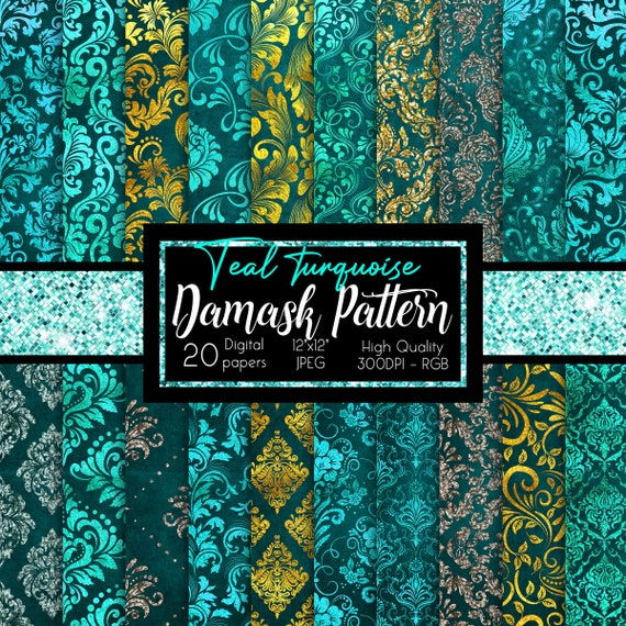 Turquoise Damask Pattern