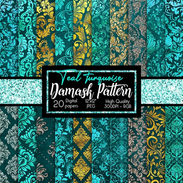 Teal Damask - Etsy