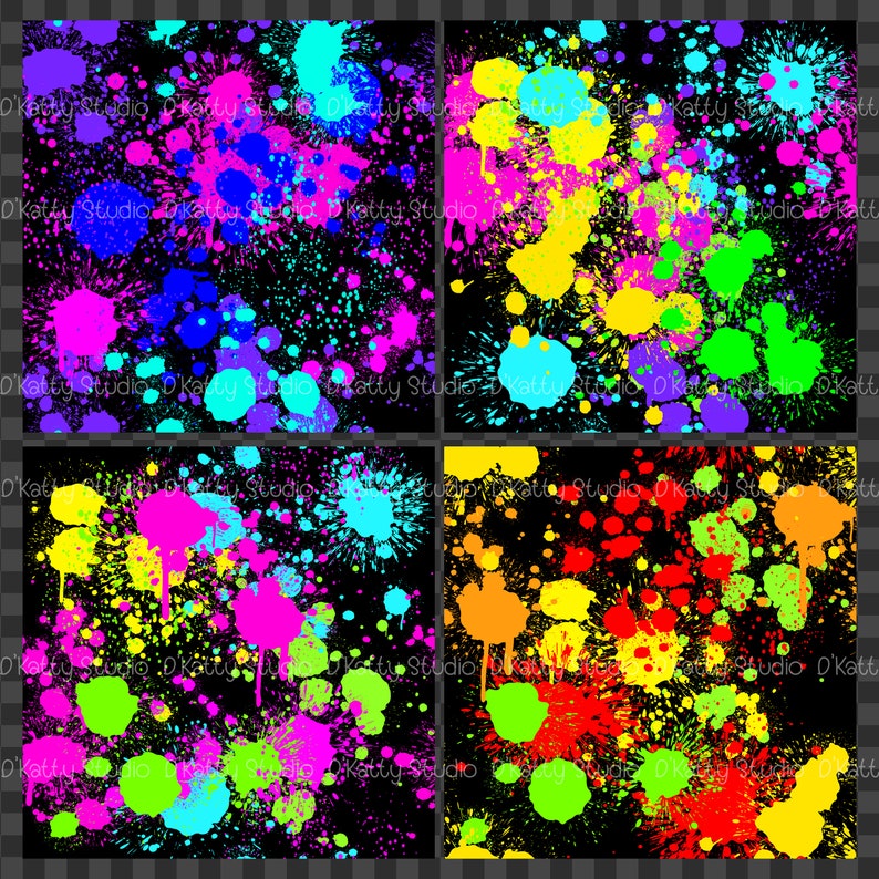 Neon Splash Seamless Colors Digital Paper Pack, Bright Colors Scrapbook ...