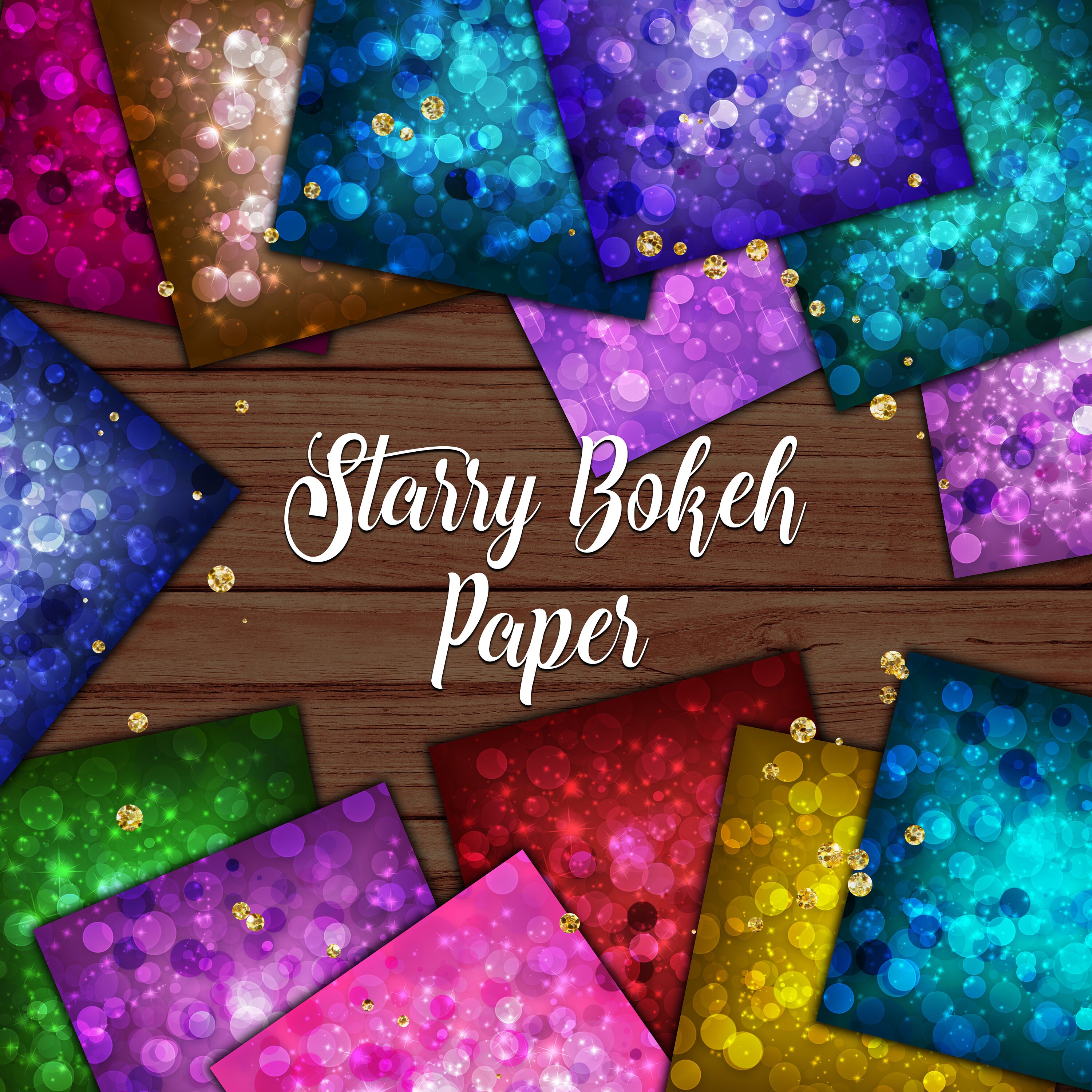 Starry Bokeh Digital Paper, Printable Backgrounds With Colorful ...