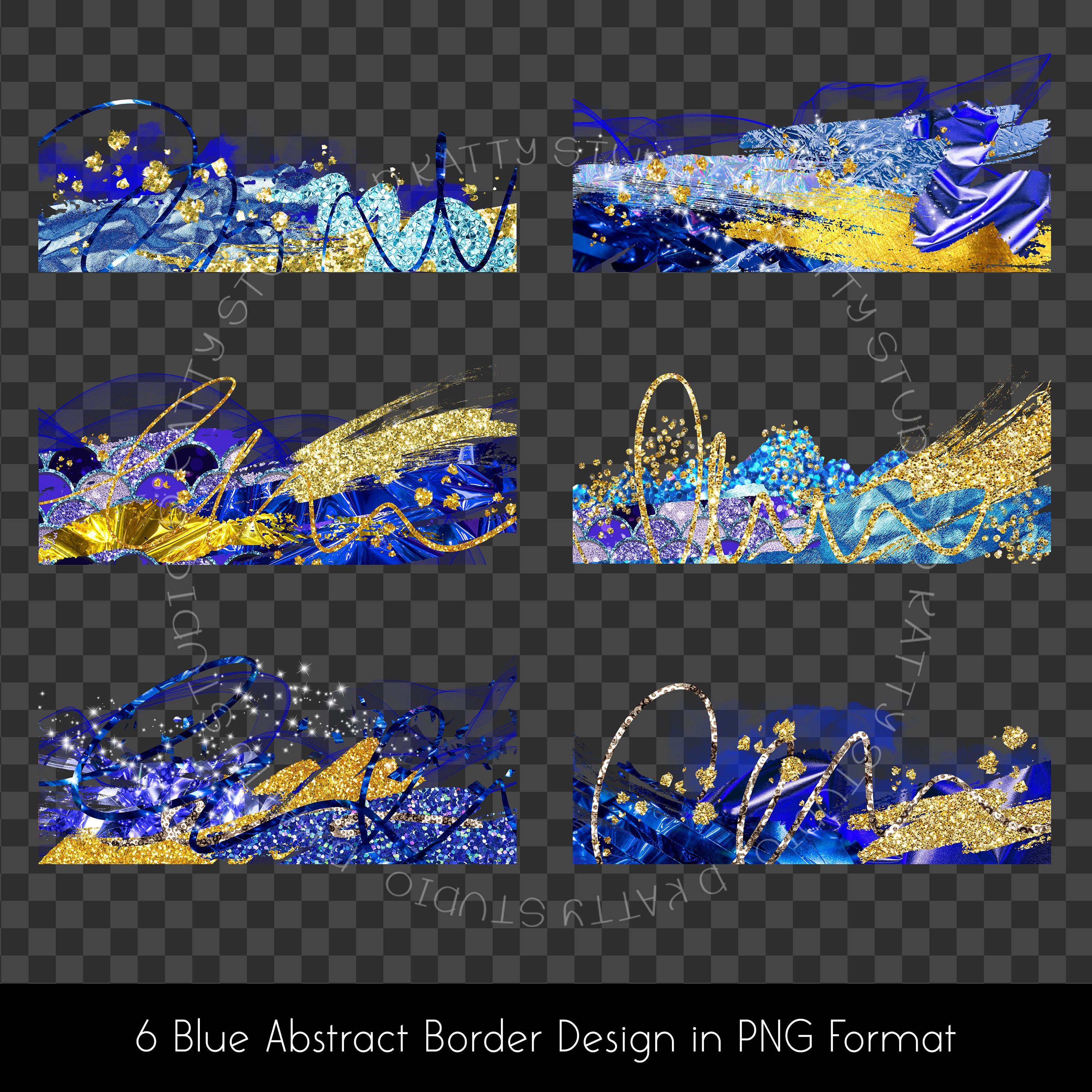 Blue and Gold Abstract Border Clipart - Glitter Border Overlay - Clip ...