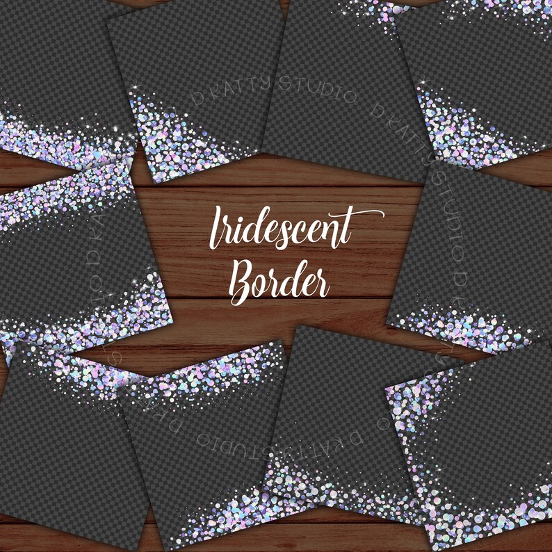 Holographic Glitter Borders Clipart for Party Invitation, Silver ...