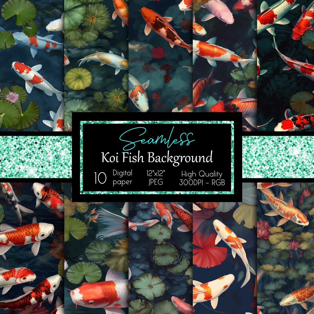 Koi Fish Digital Paper Fine Art Koi Fish Seamless Pattern Japanese Red ...