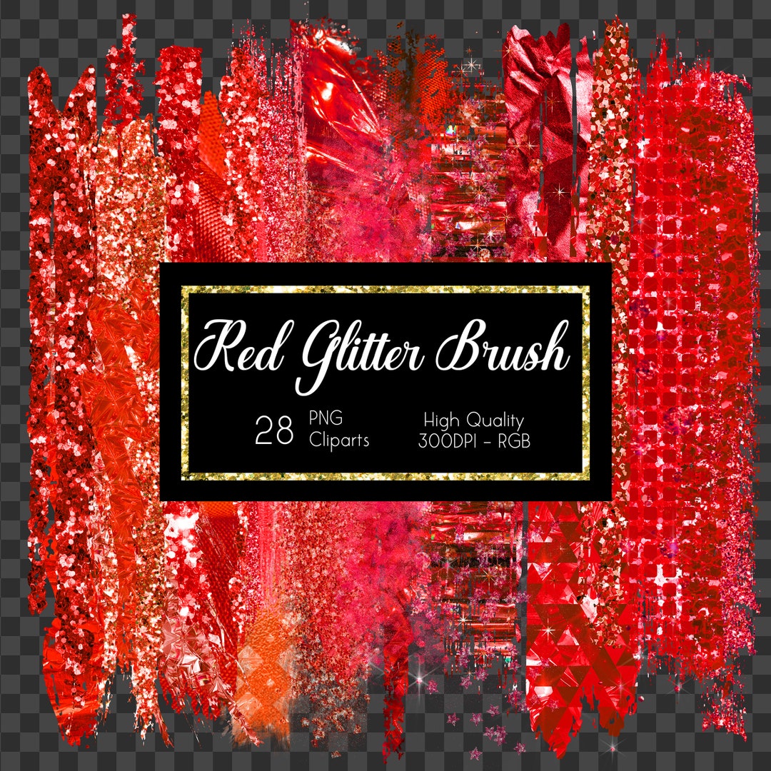 Red Glitter Brush Strokes Clipart With Foil and Glam Texture, Digital ...