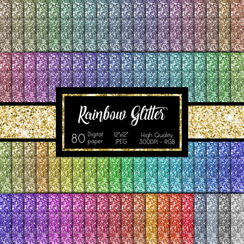 Glitter Digital Paper Pack Rainbow Realistic Sparkle Glittered - Etsy