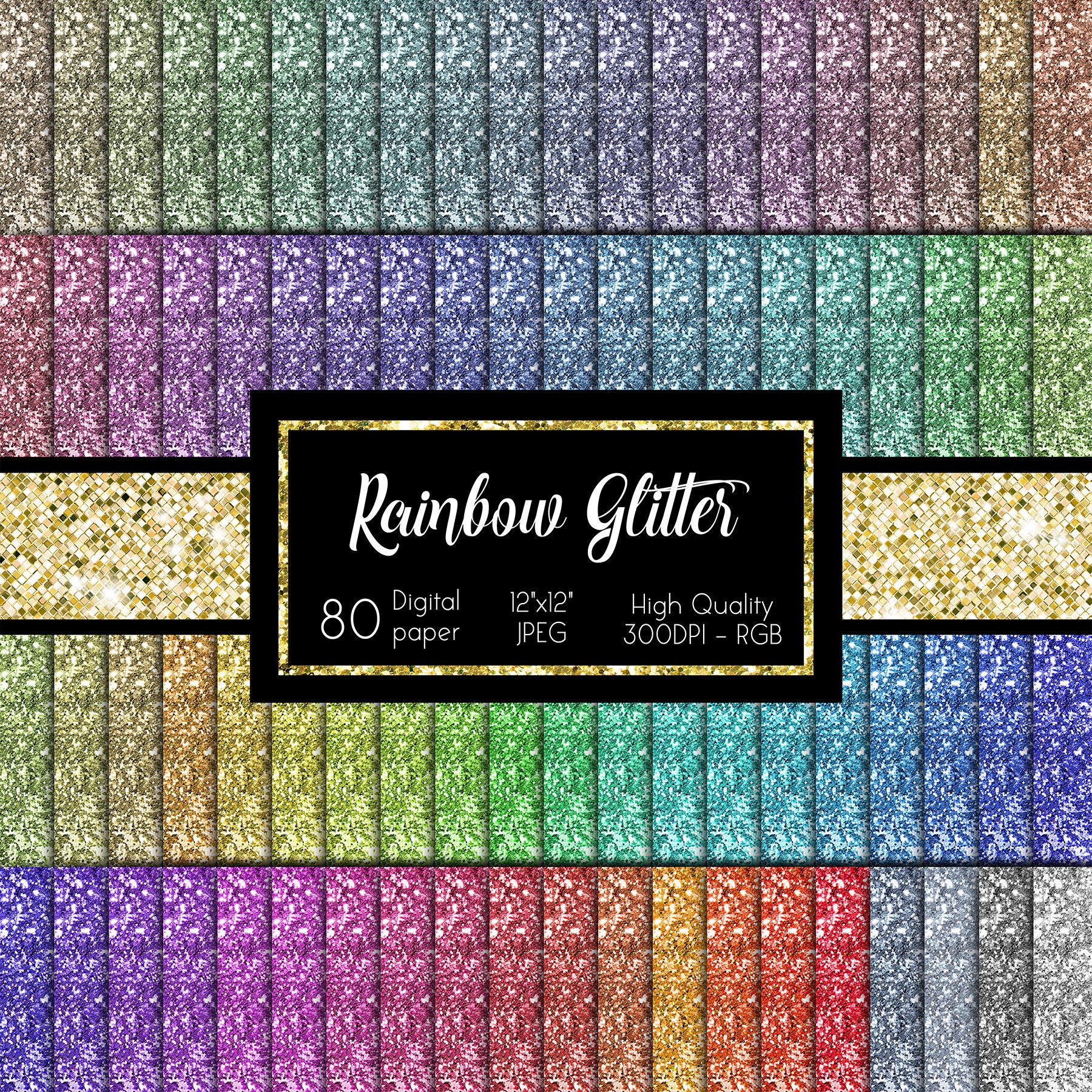 Glitter Digital Paper Pack Rainbow Realistic Sparkle Glittered Paper ...
