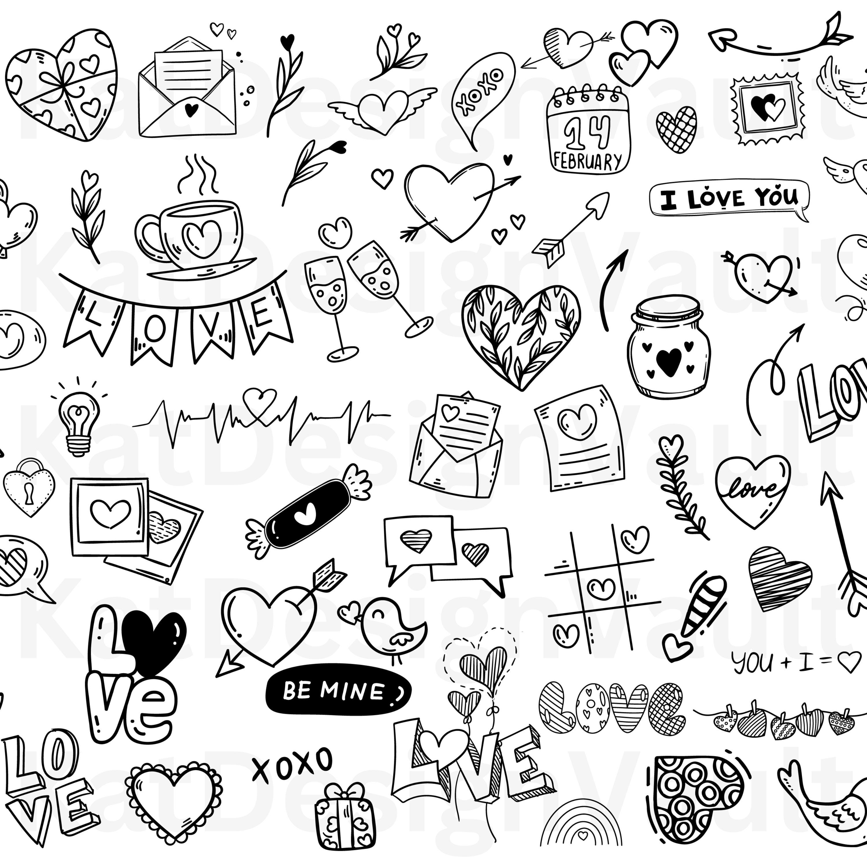 Valentine Doodles Svg Set, Hand Drawn Heart Svg, Love Svg, Doodle Heart ...