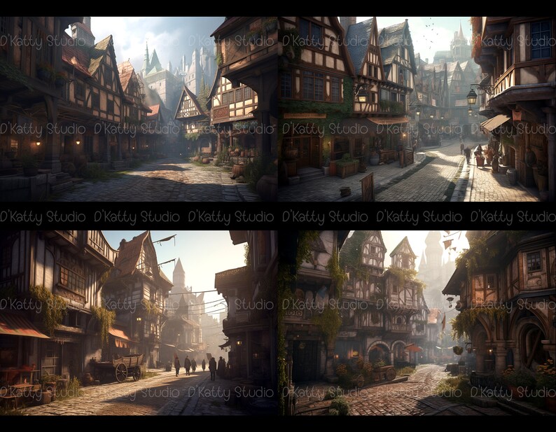 Medieval Town Digital Background - Etsy