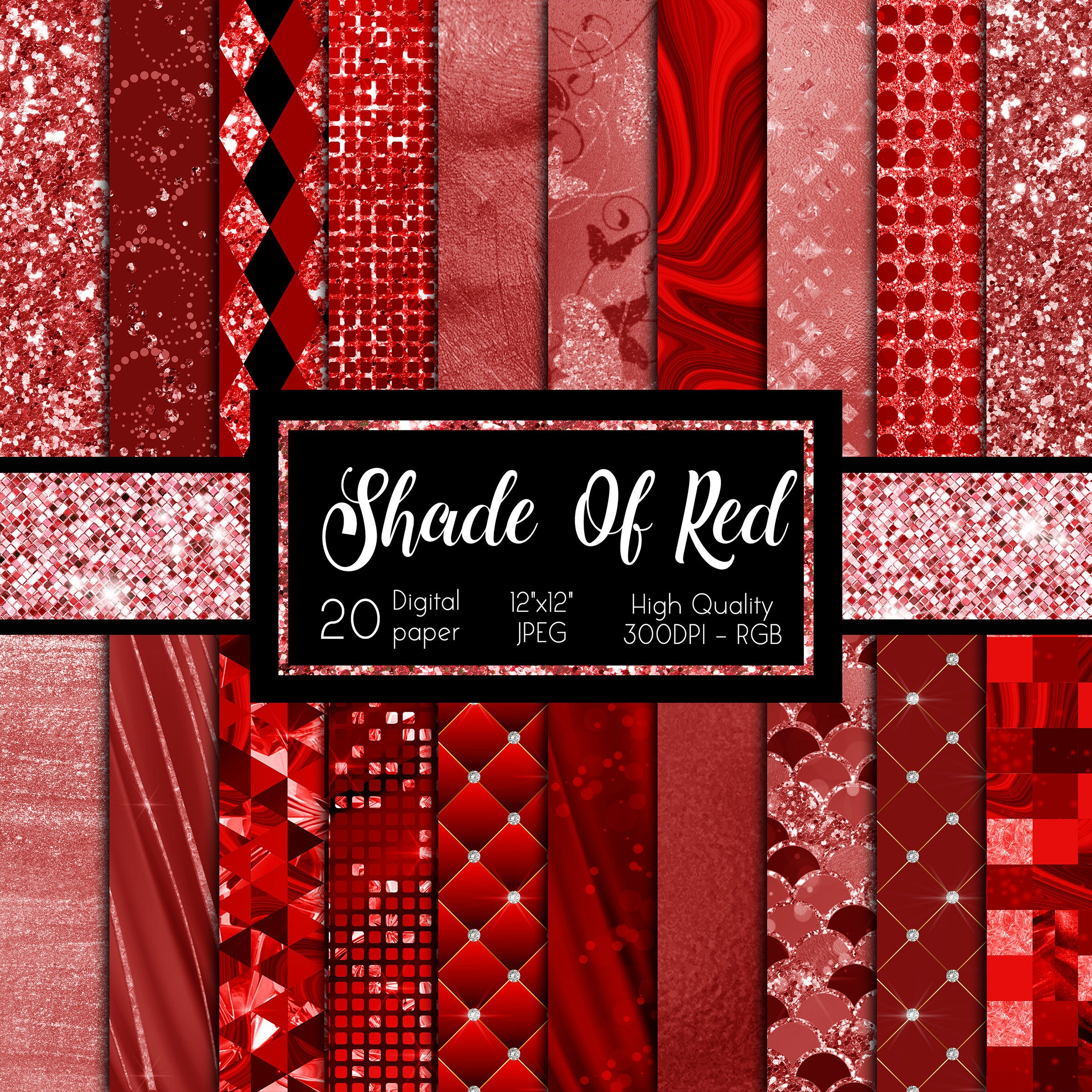 Luxury Shades of Red Digital Paper, Red Glitter Foil, Sequin, Diamond ...