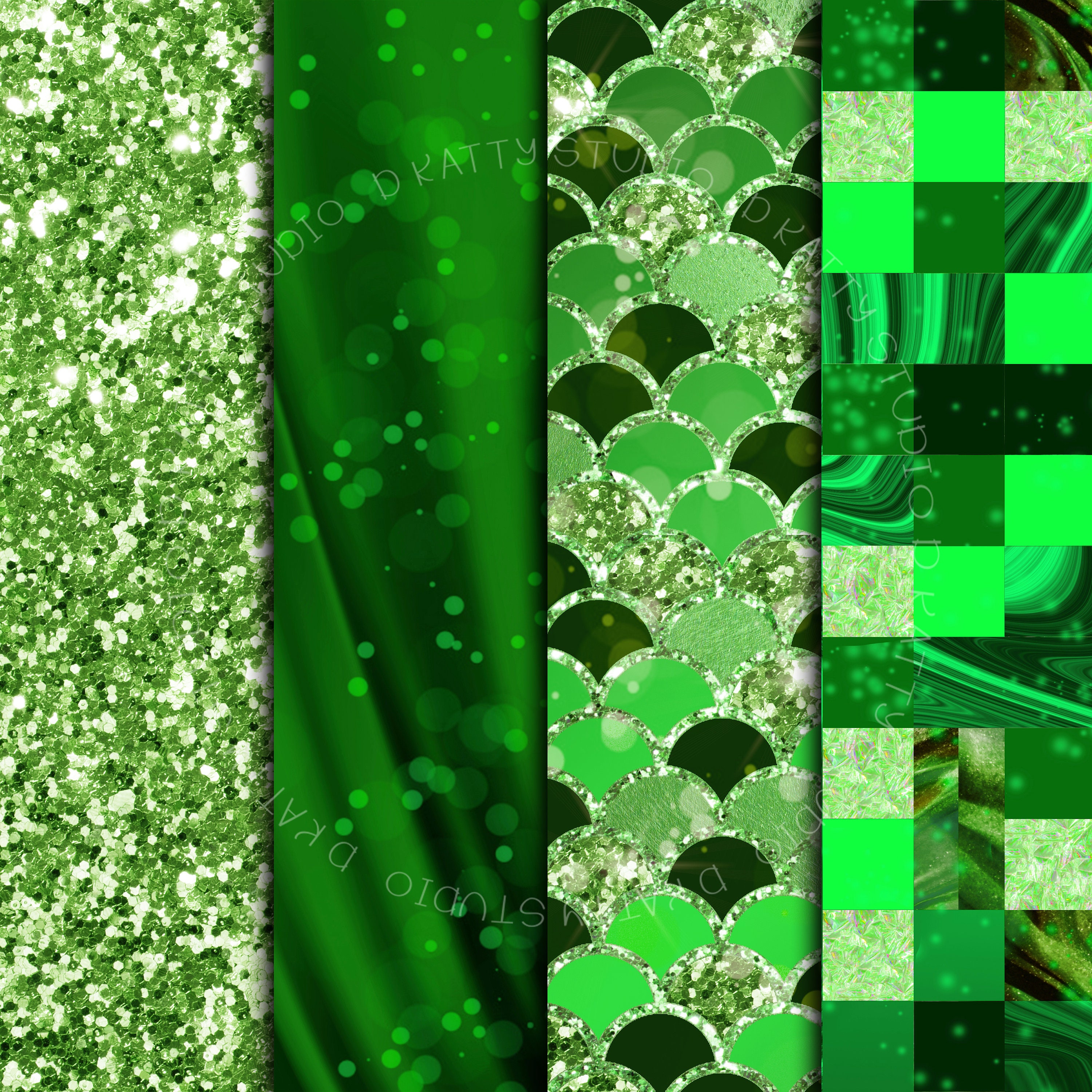 Shades of Green Luxury Digital Paper, Foil Sparkle Scrapbook Paper ...