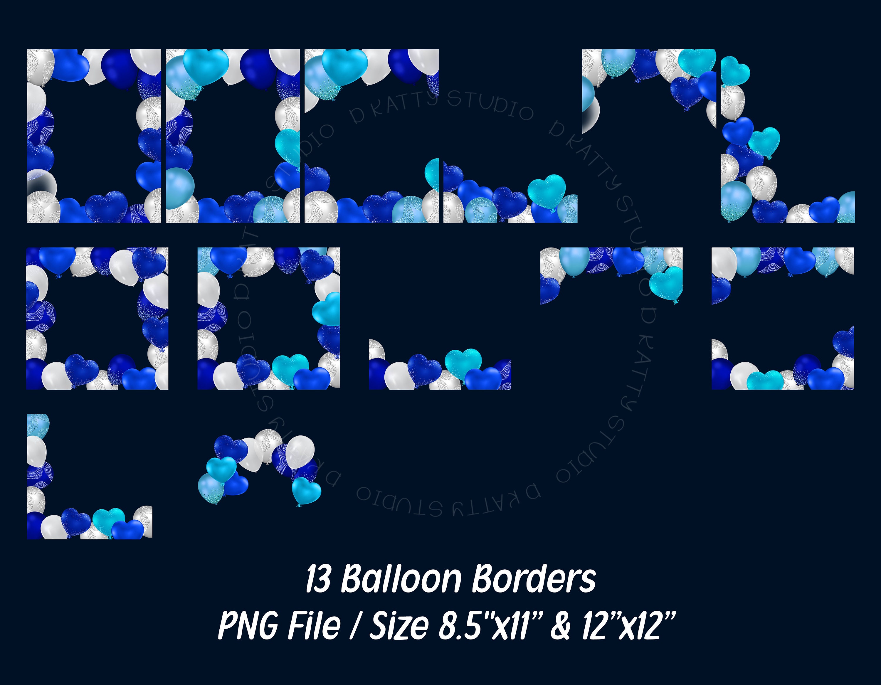 Balloons Clipart, Glitter Blue and White Balloons Border Clipart for ...